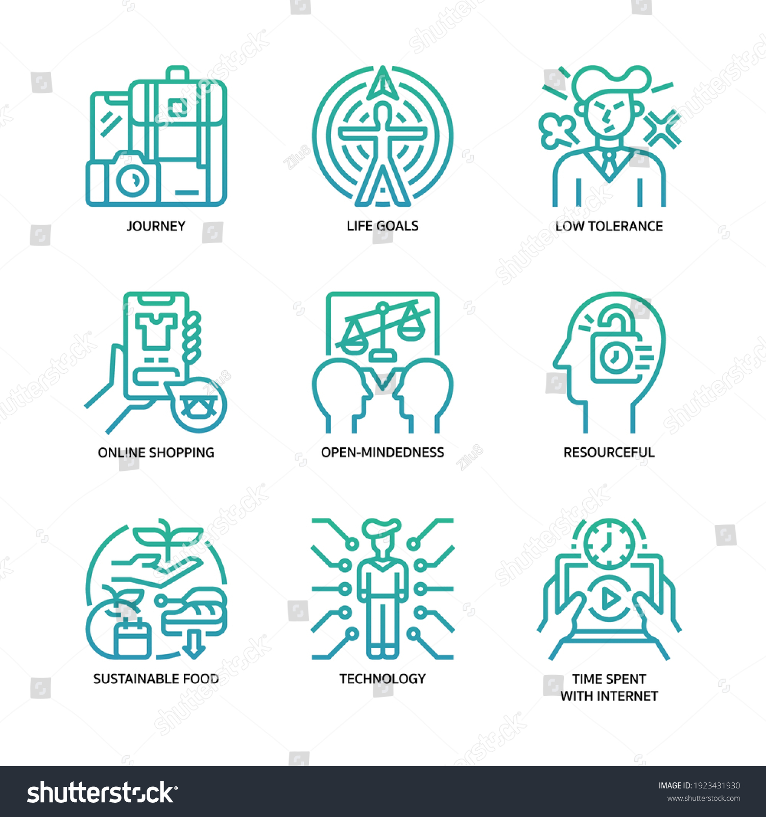 Generation Z Icons Set Gradient Style: เวกเตอร์สต็อก (ปลอดค่าลิขสิทธิ์ ...