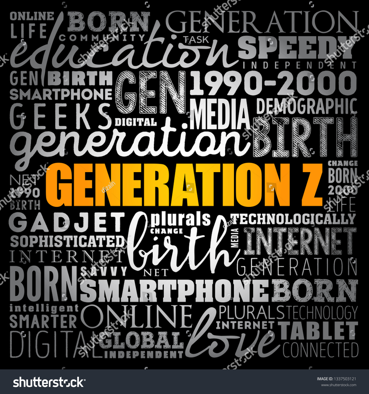 Vektor Stok Generation Z Word Cloud Collage Concept (Tanpa Royalti ...