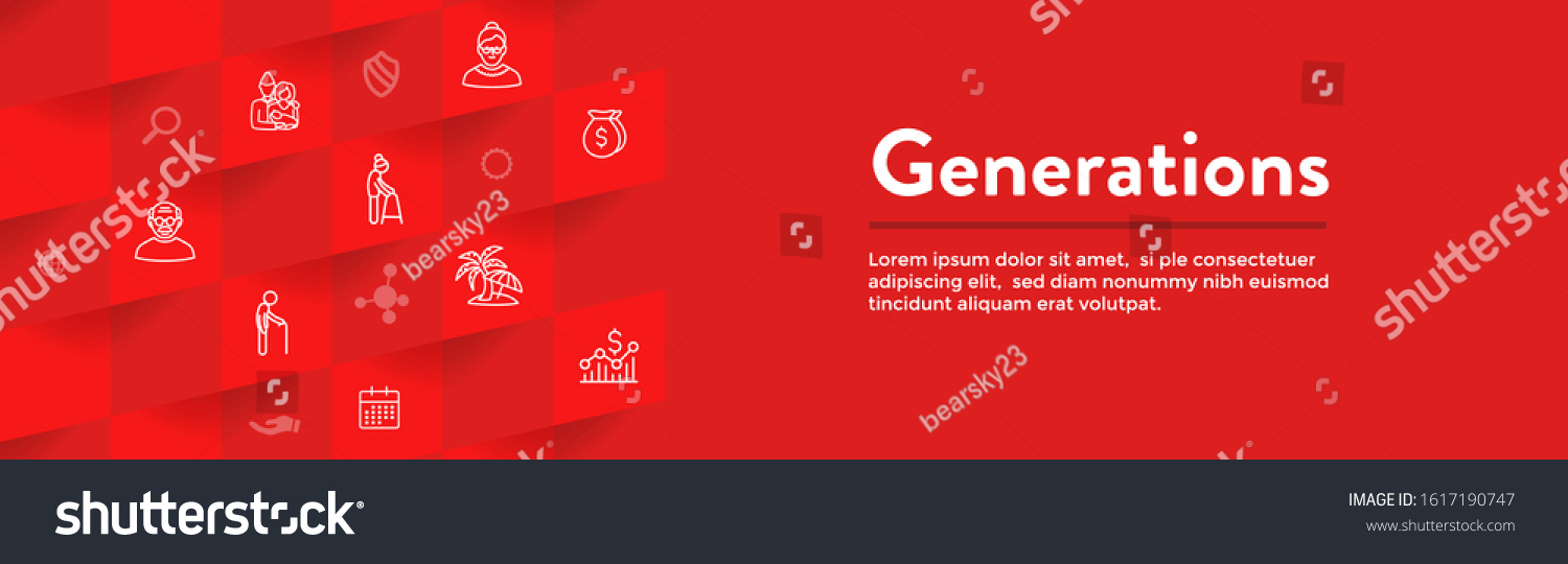 Generations Web Header Banner Icon Set: เวกเตอร์สต็อก (ปลอดค่าลิขสิทธิ์ ...