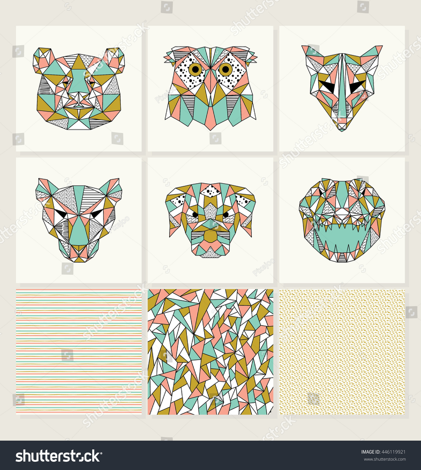 Geometric Animals Front View Printables Stock Vector (Royalty Free ...