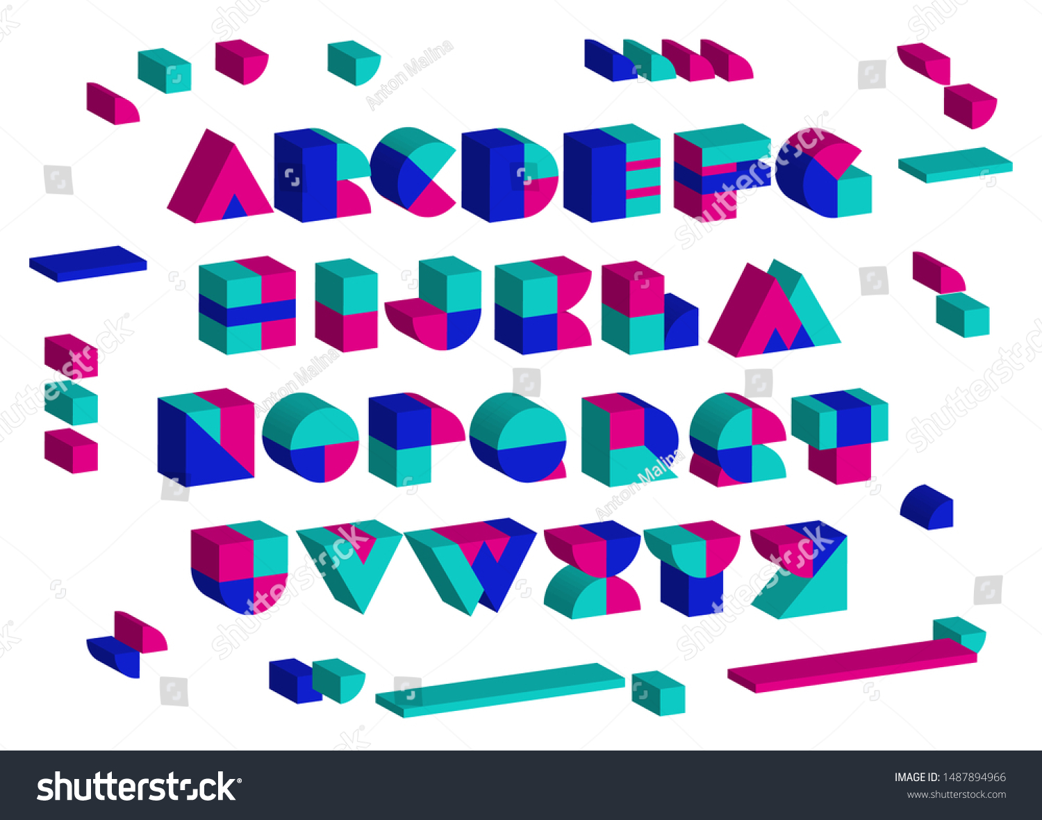 Geometric Isometry Letters Set 3d Font Stock Vector (Royalty Free ...