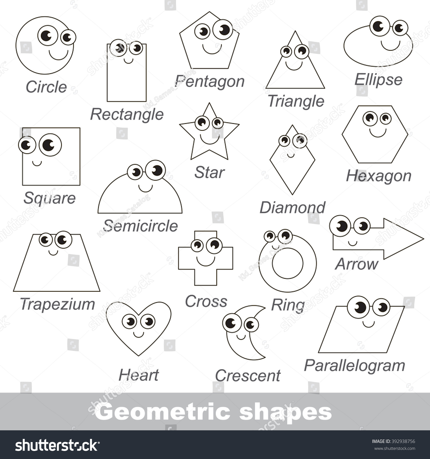 Geometric Shapes Set Vector Colorless Version Stock Vector (Royalty ...