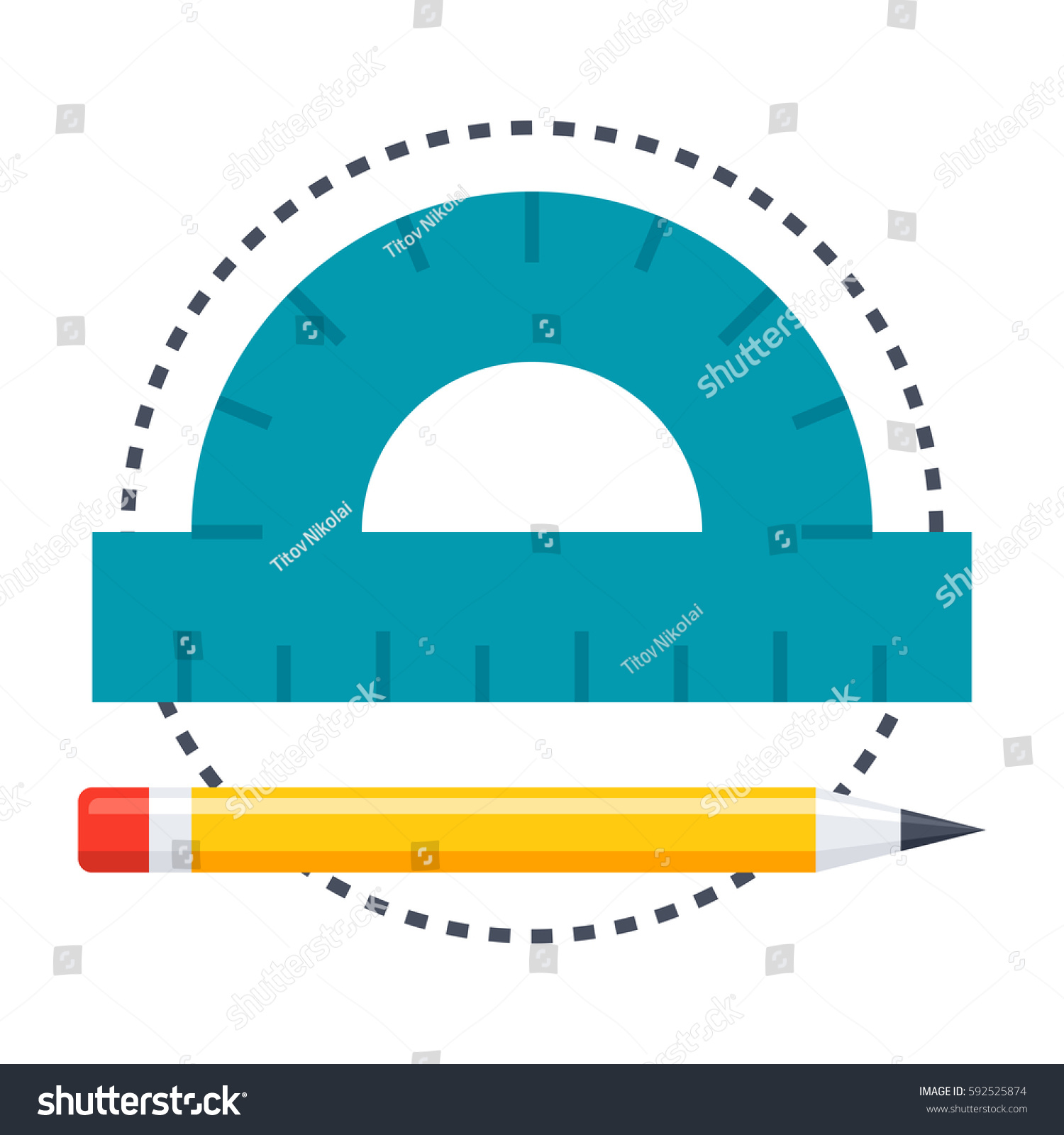 Geometry Concept Protractor Pencil Circle Stock Vector (Royalty Free ...