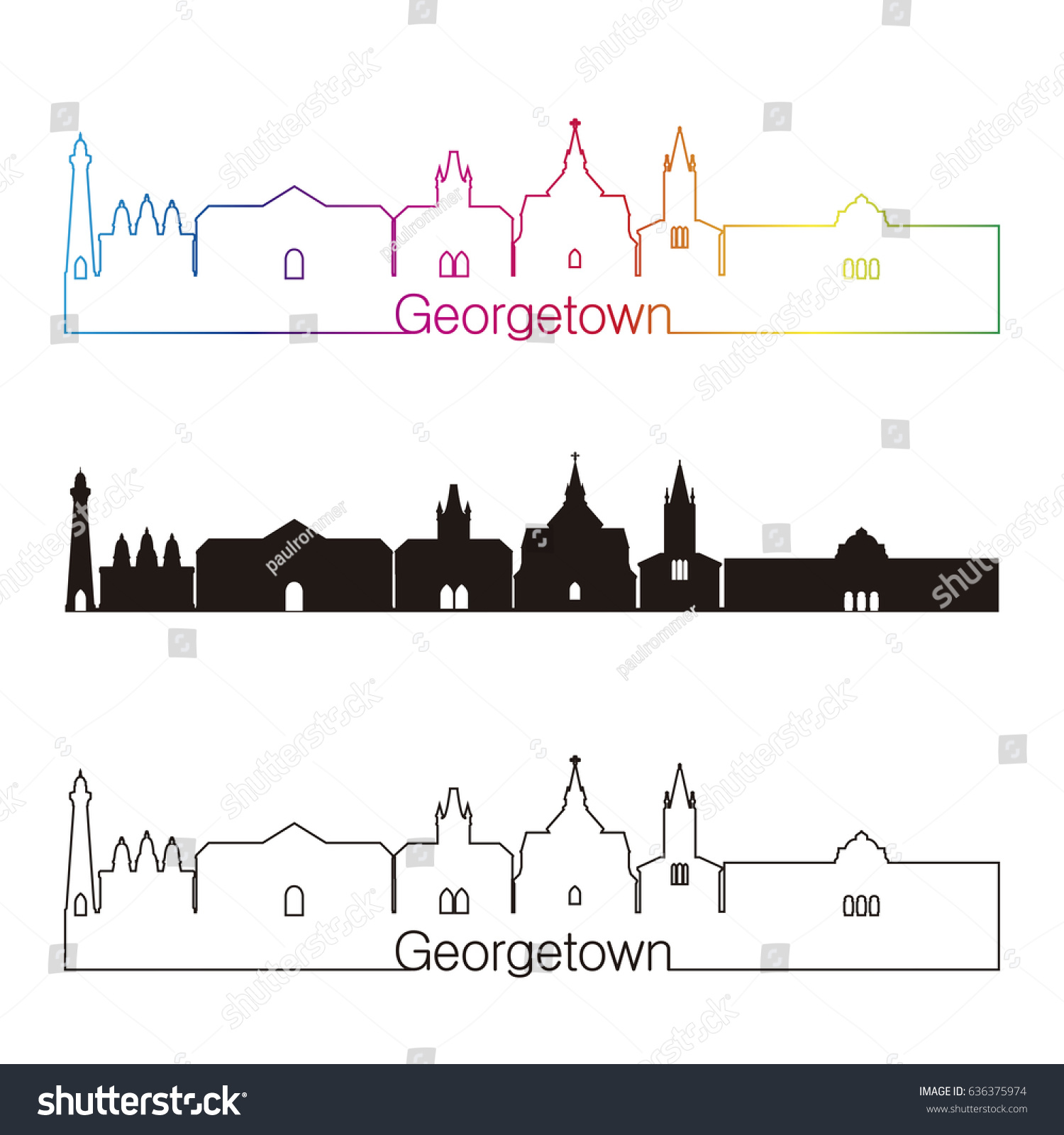 Georgetown Skyline Linear Style Rainbow Editable Stock Vector (Royalty ...