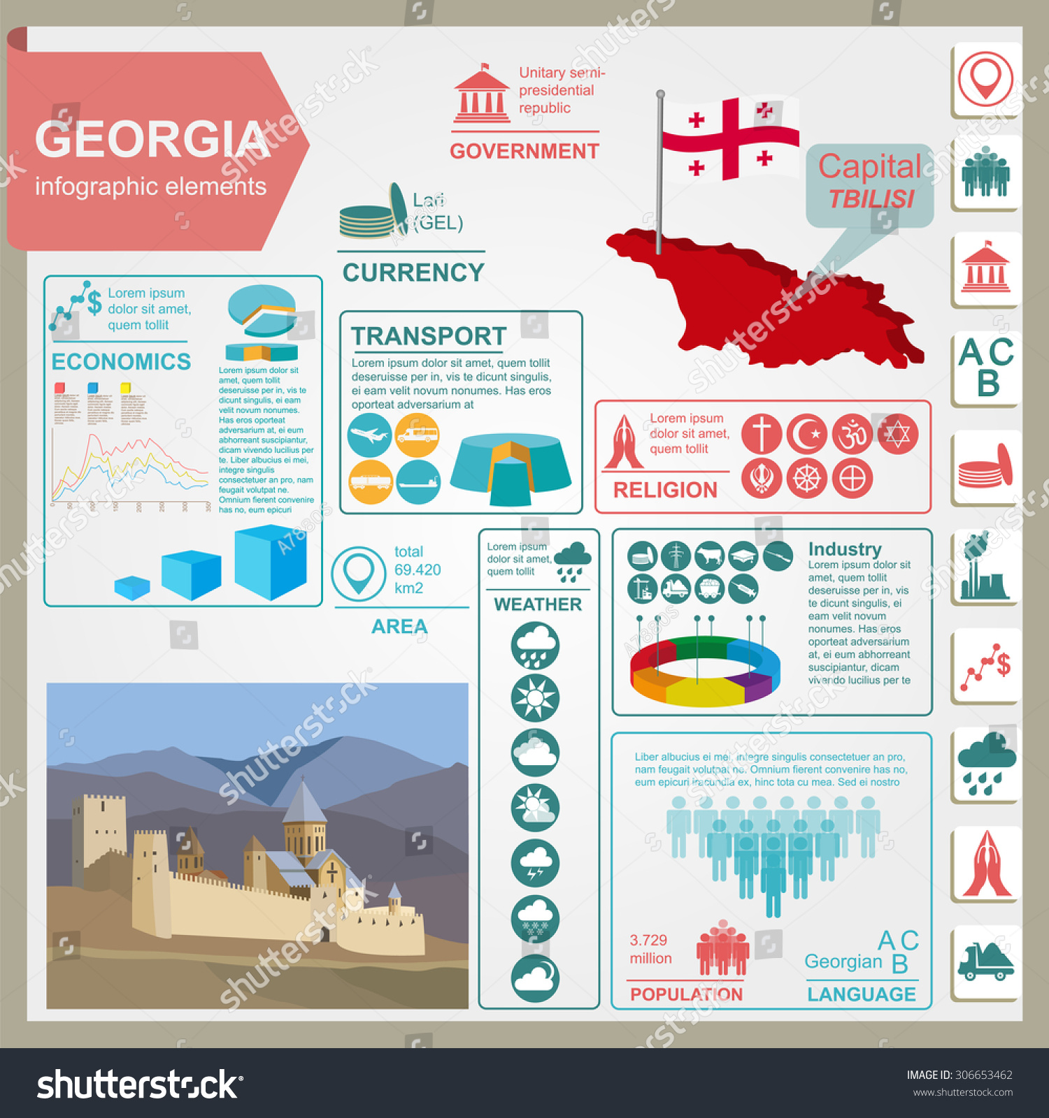 Georgia Infographics Statistical Data Sights Vector Stock Vector ...
