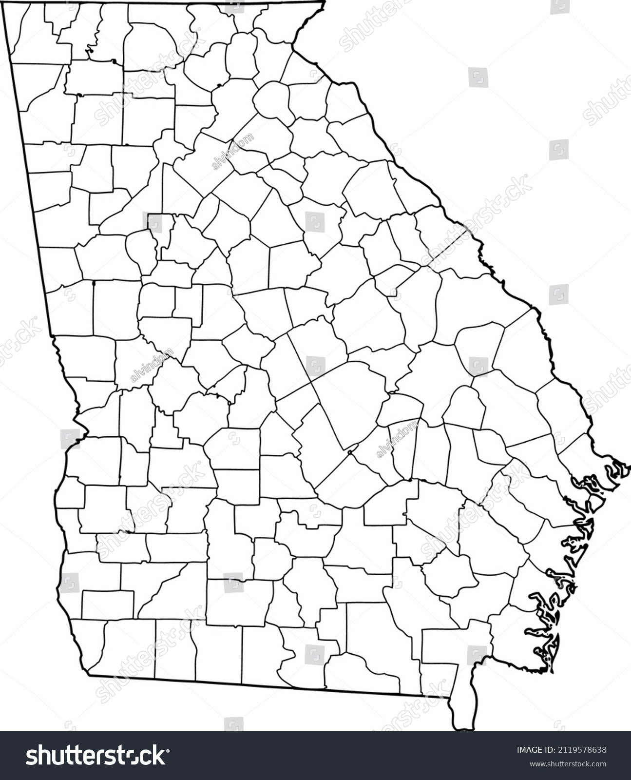 Georgia Outline Map Counties Stock Vector Royalty Free 2119578638