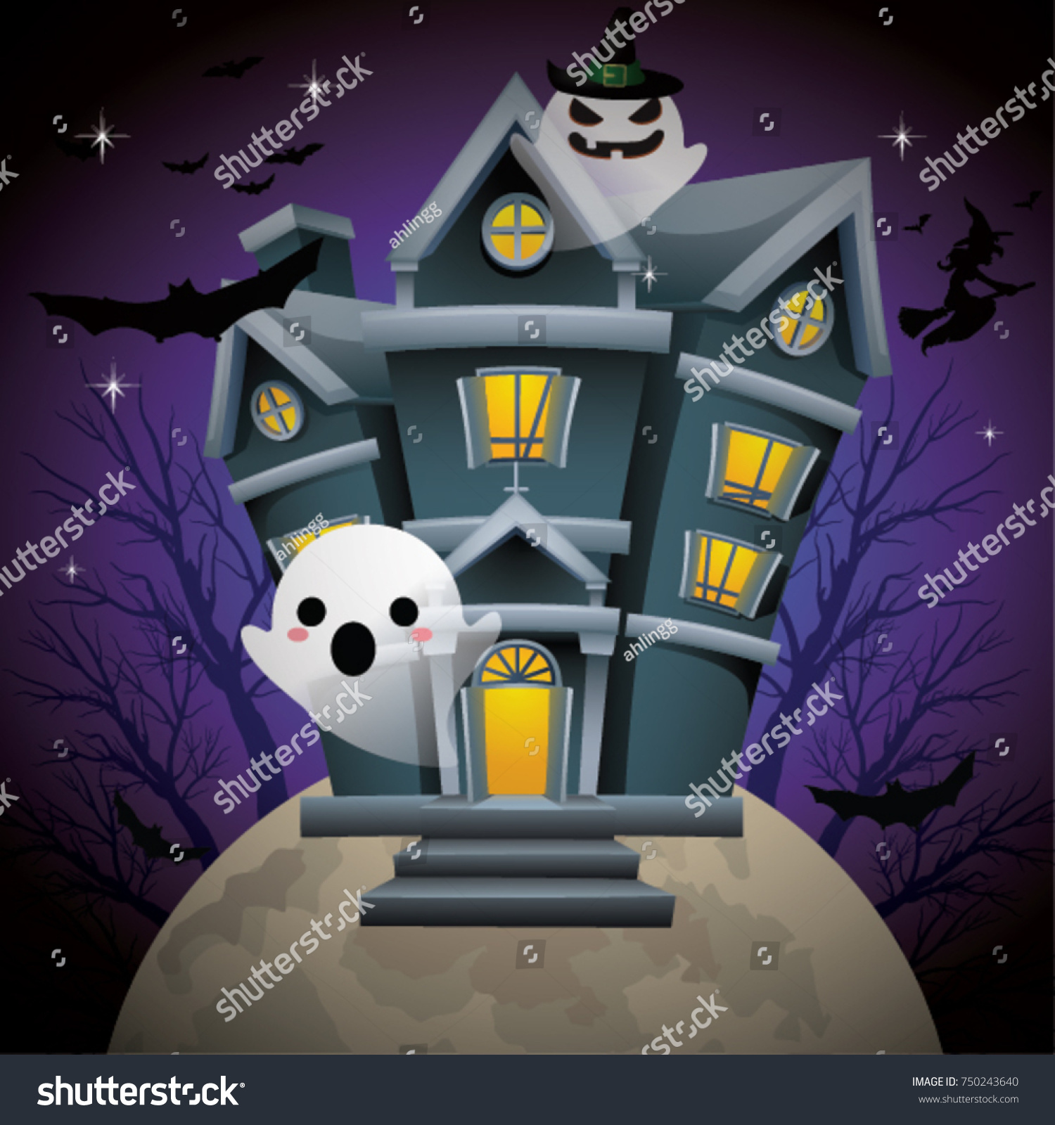 Ghost Inside Spooky House Stock Vector (Royalty Free) 750243640