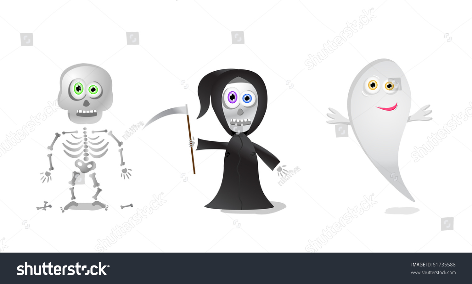 「Ghost Reaper Skeleton Icon Set Isolated」のベクター画像素材（ロイヤリティフリー） 61735588 ...