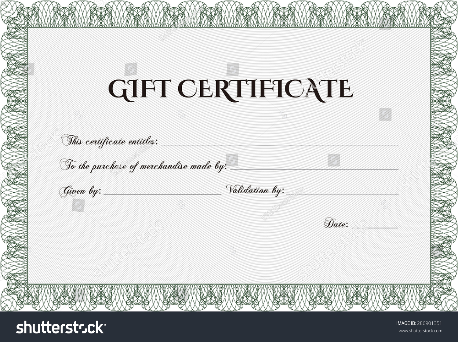 Vektor Stok Gift Certificate Template Border Framewith Guilloche (Tanpa ...