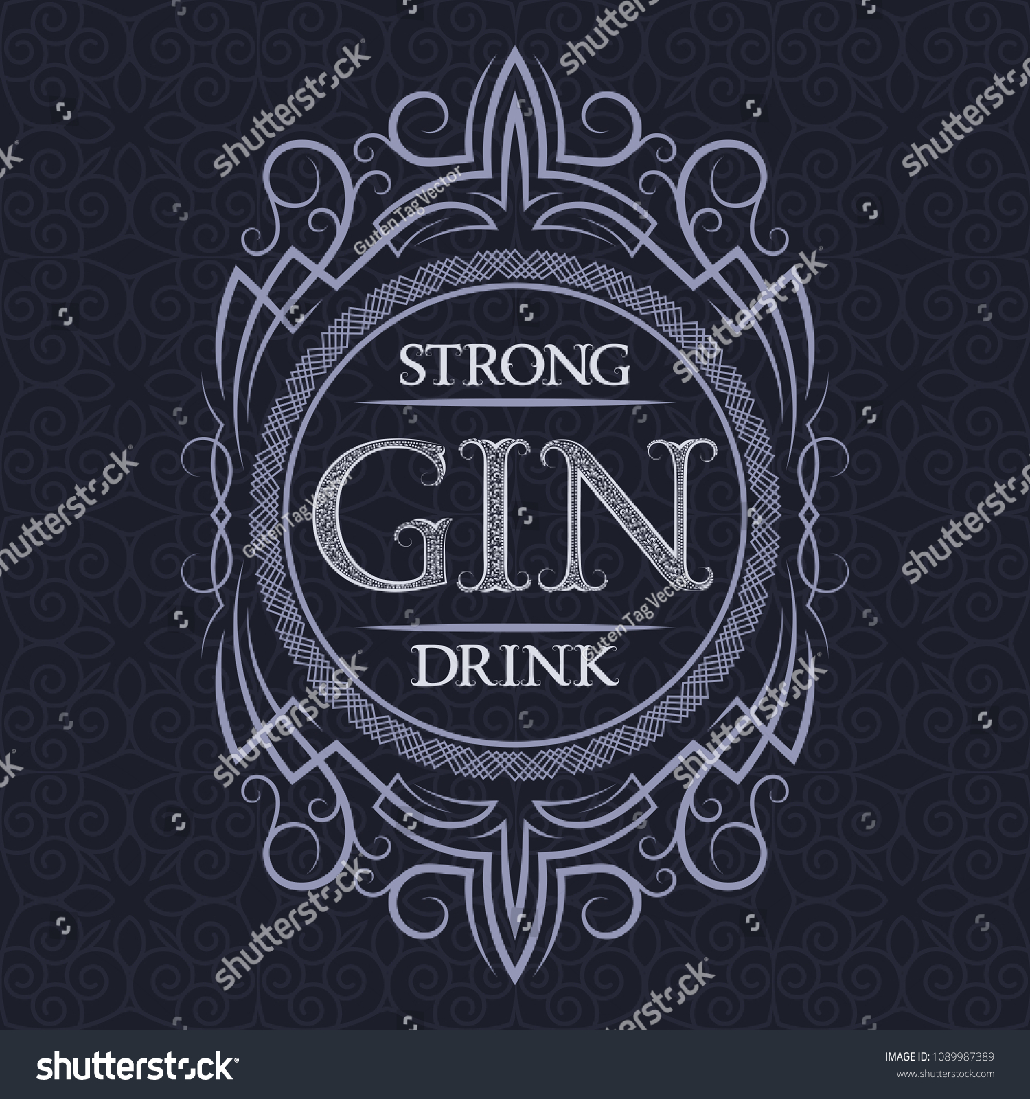 Gin Strong Drink Label Design Template Stock Vector (Royalty Free ...