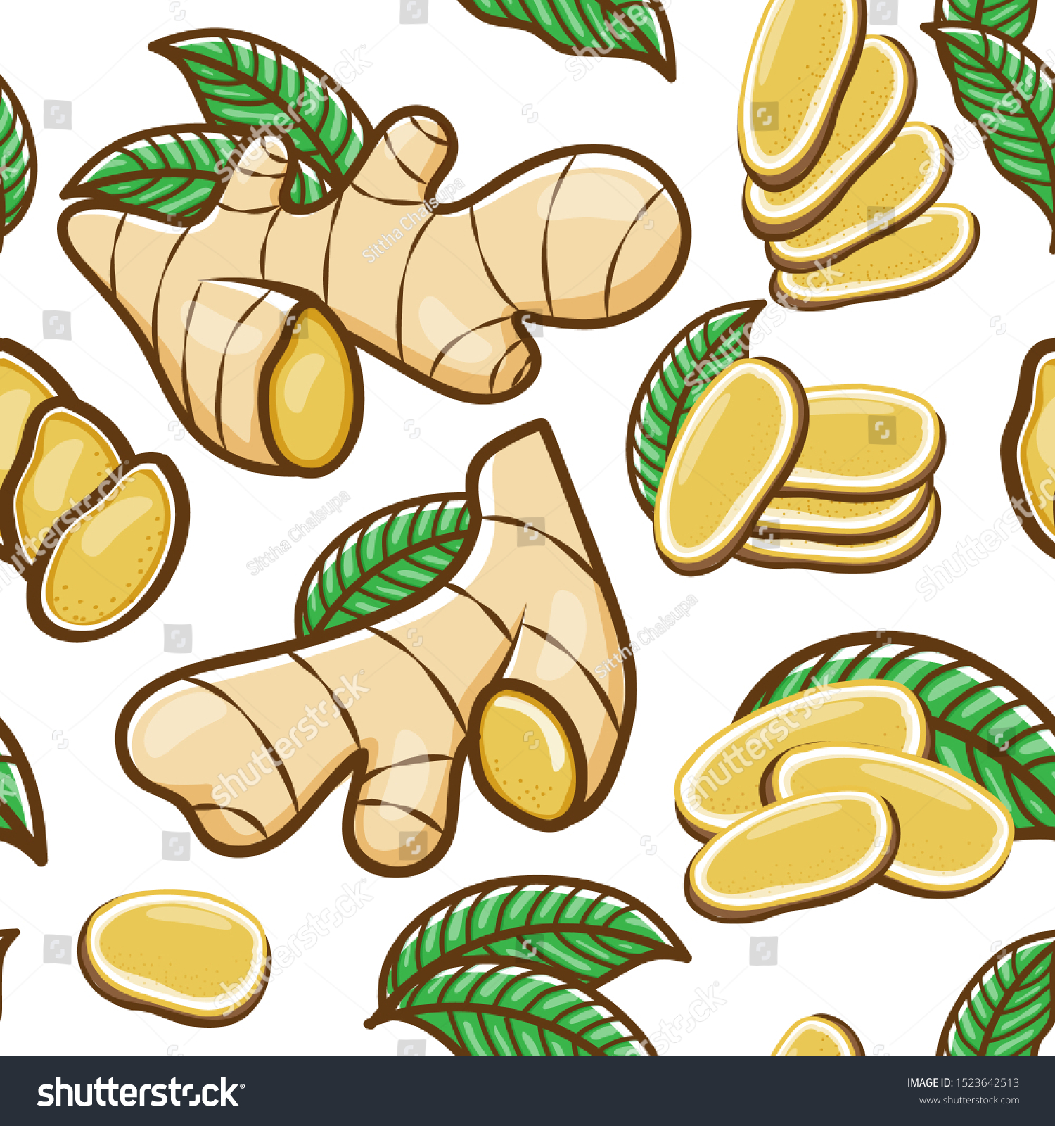 Ginger Slice Leaf Seamless Pattern On 库存矢量图（免版税）1523642513 | Shutterstock