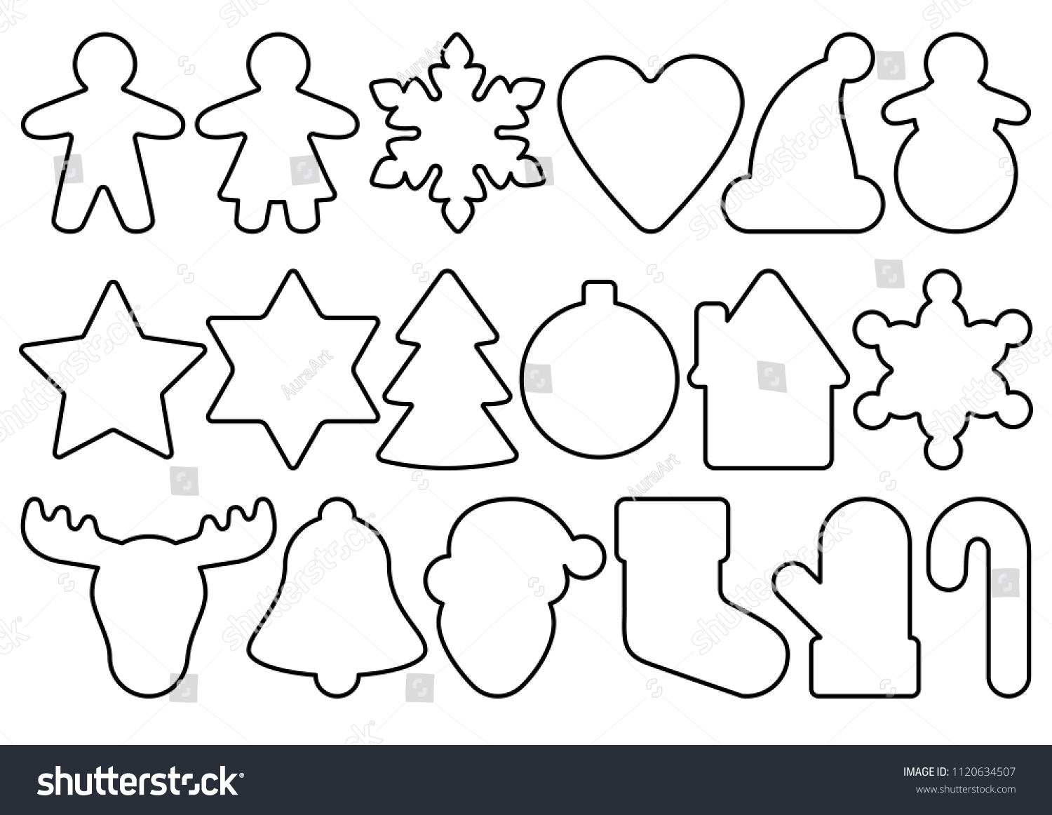 Gingerbread Black Outline Set Isolated On Stock Vector (Royalty Free ...