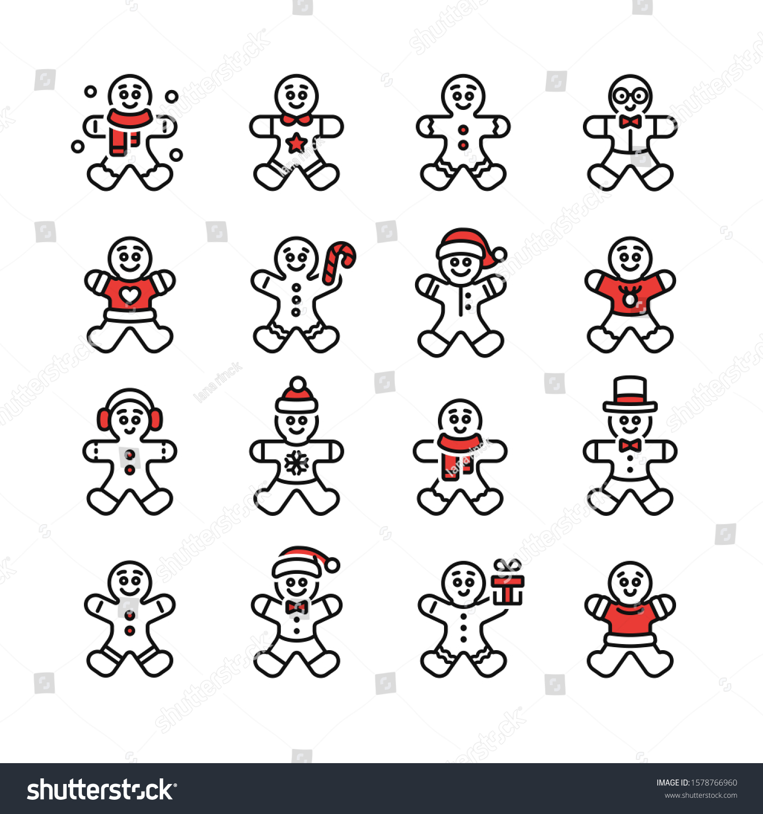 Gingerbread Man Vector Illustration Icon Set Stock Vector (Royalty Free ...