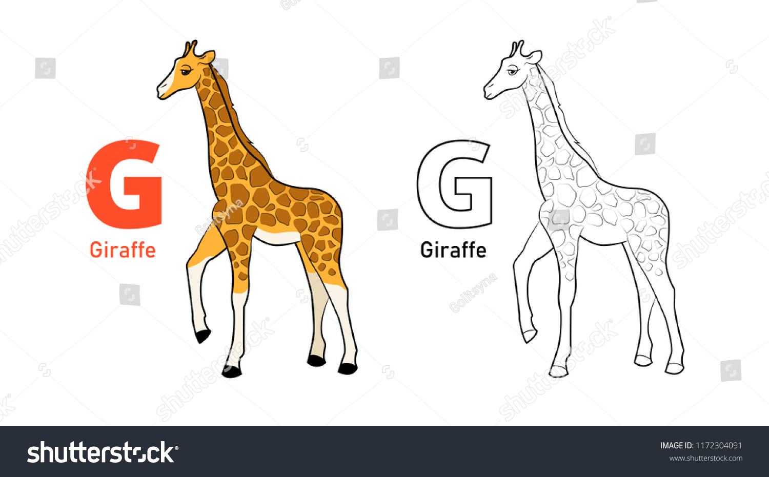 Giraffe Alphabet Animal Childrens Alphabet Coloring Stock Vector ...