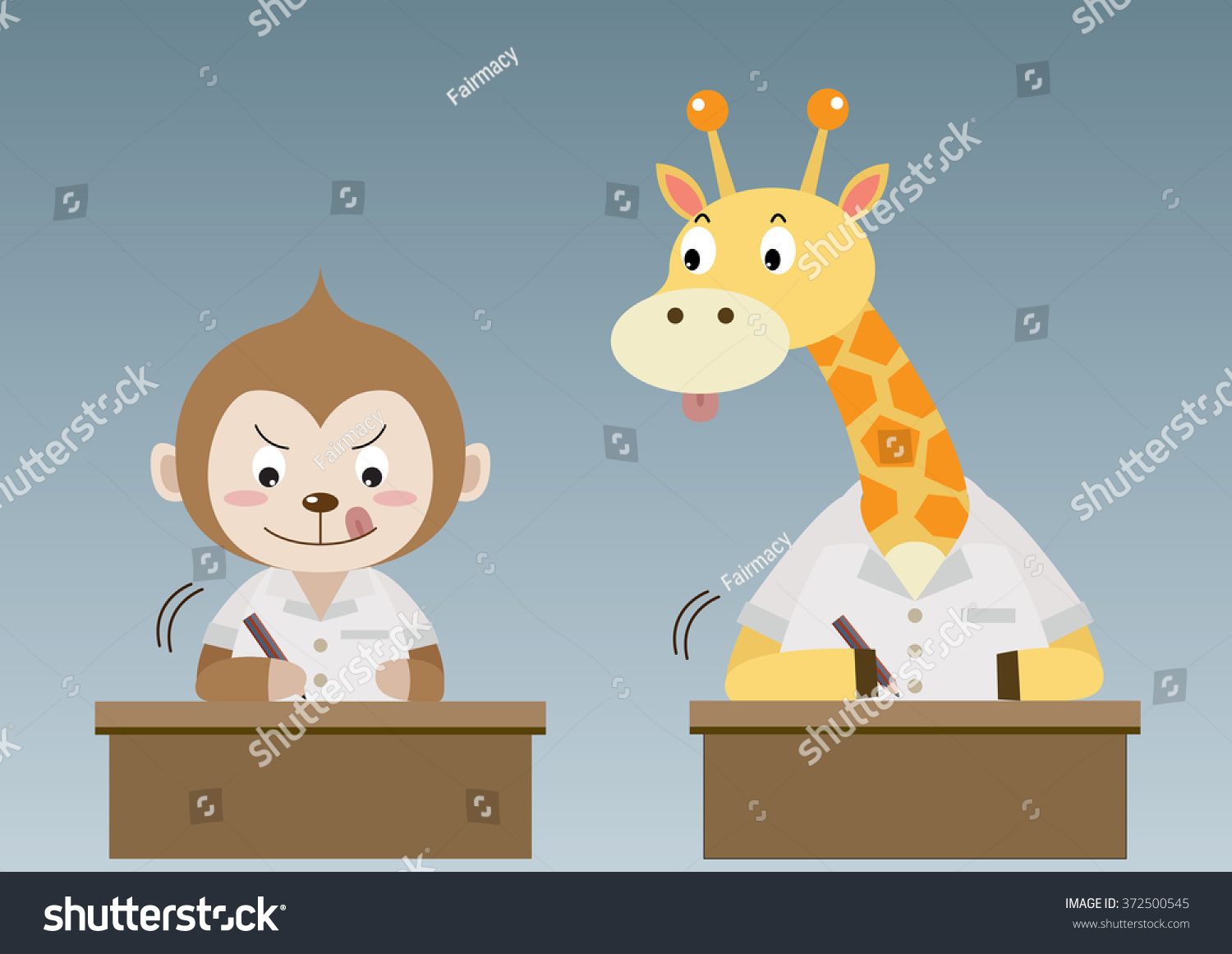 Giraffe Copy Monkey Exam Cartoon Vector Stock Vector (Royalty Free ...
