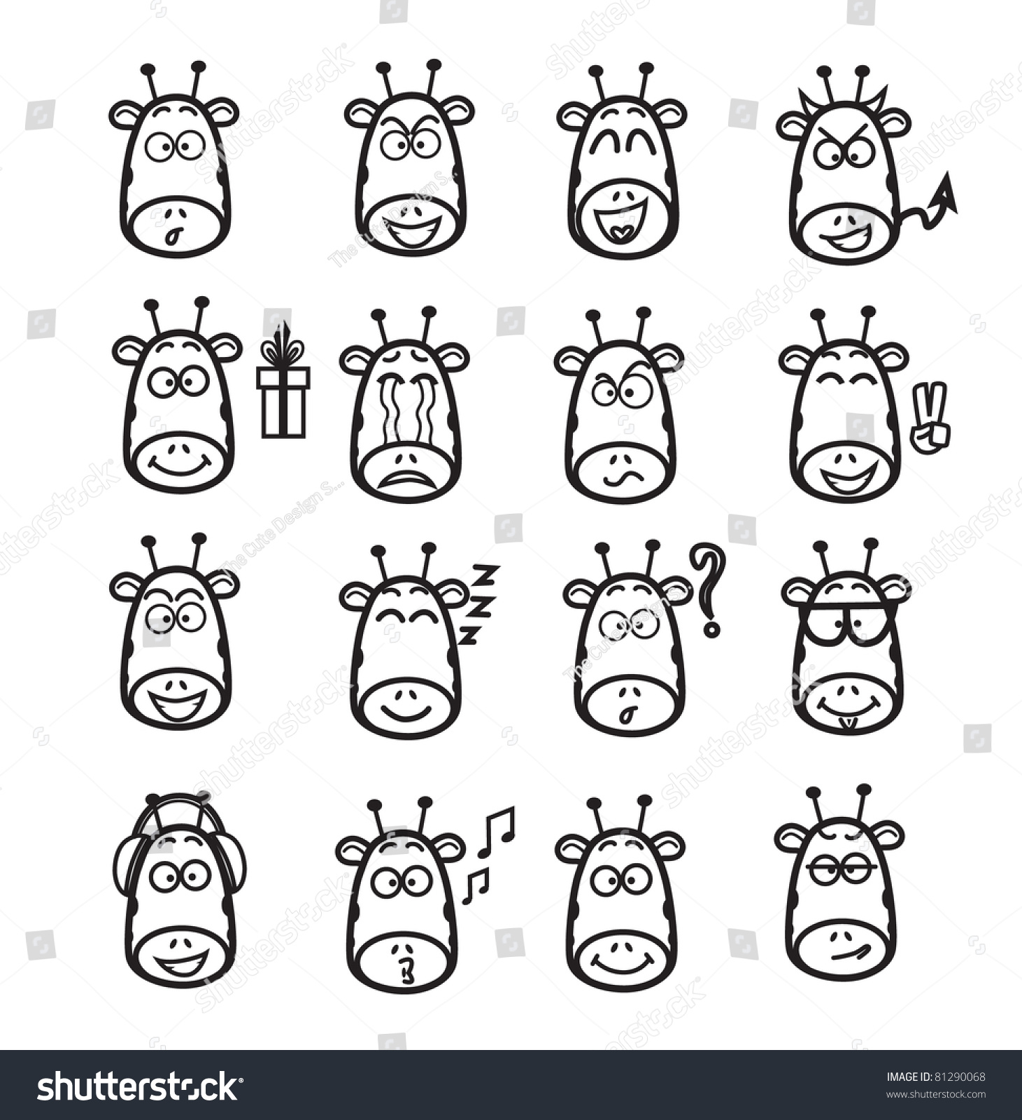 Giraffe Cute Emoticon: vector de stock (libre de regalías) 81290068