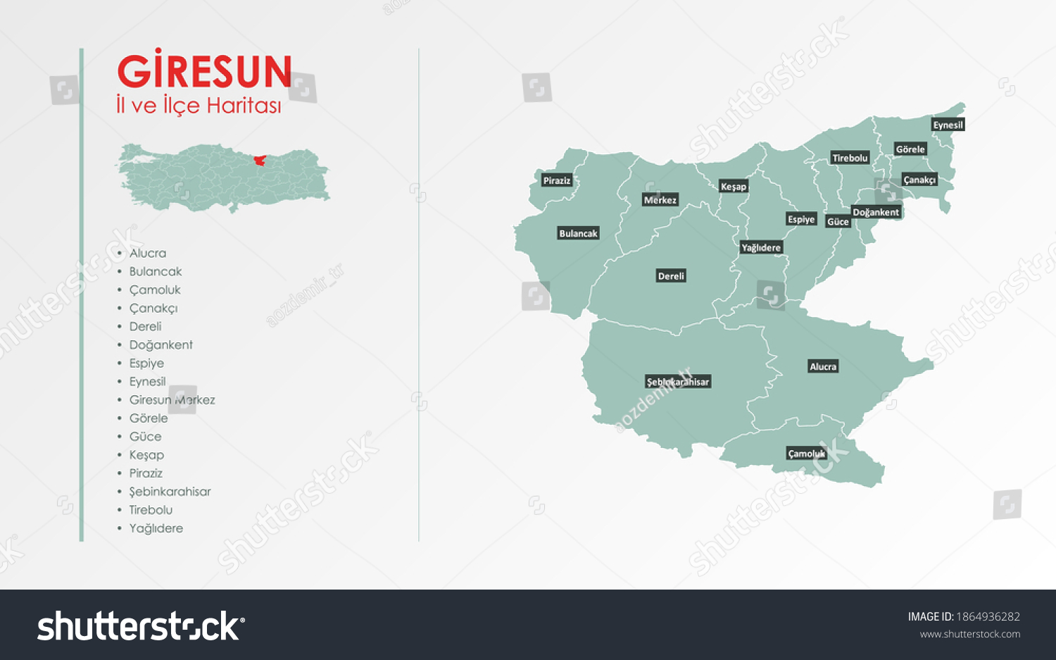 Giresun City Districts Illustration Vector Map: เวกเตอร์สต็อก (ปลอดค่าลิขสิทธิ์) 1864936282 ...