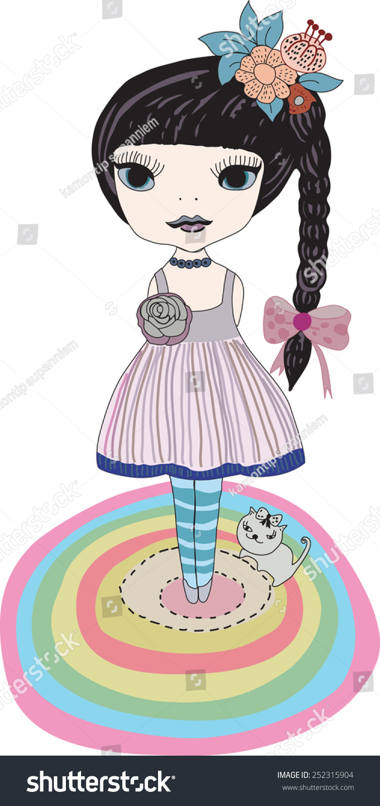 Girl Cat Vector Stock Vector (Royalty Free) 252315904