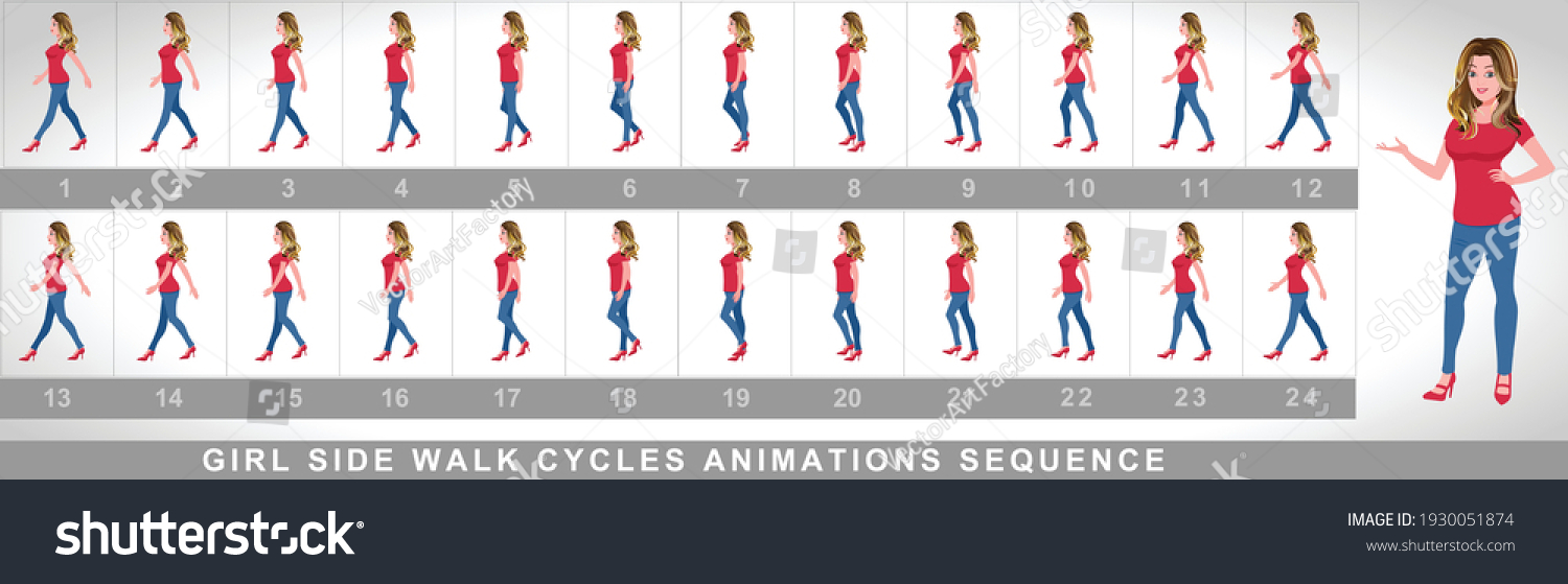 Girl Character Side Walk Cycle Animation: vetor stock (livre de ...