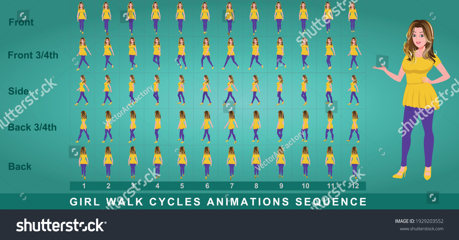 Girl Character Walk Cycle Animation Sequence Stock Vector (Royalty Free ...