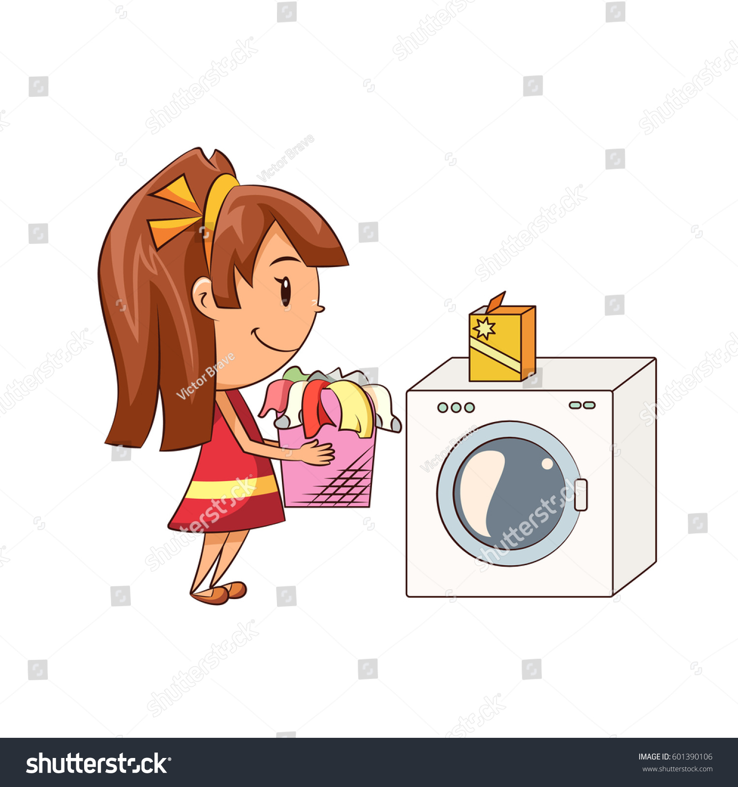 Girl Doing Laundry Stock Vector (Royalty Free) 601390106