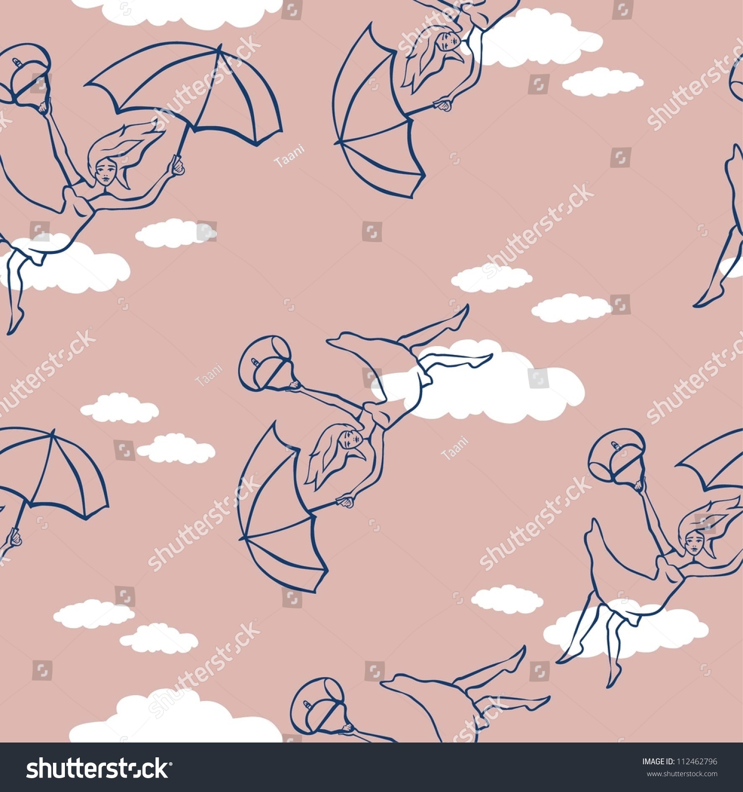 Girl On Umbrella Pattern Stock Vector (Royalty Free) 112462796