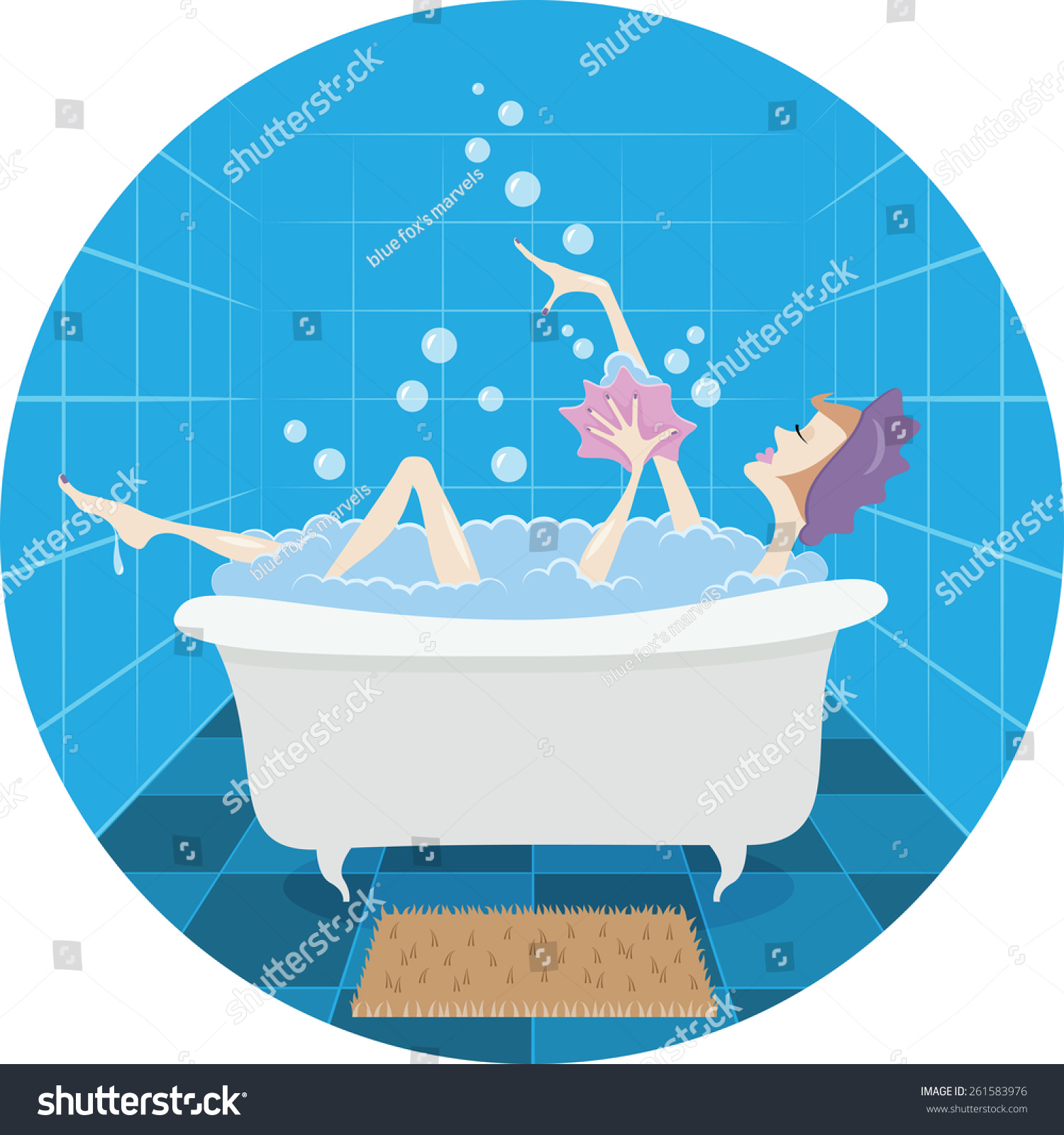 Girl Taking Bubble Bath Vector Illustration: vector de stock (libre de ...