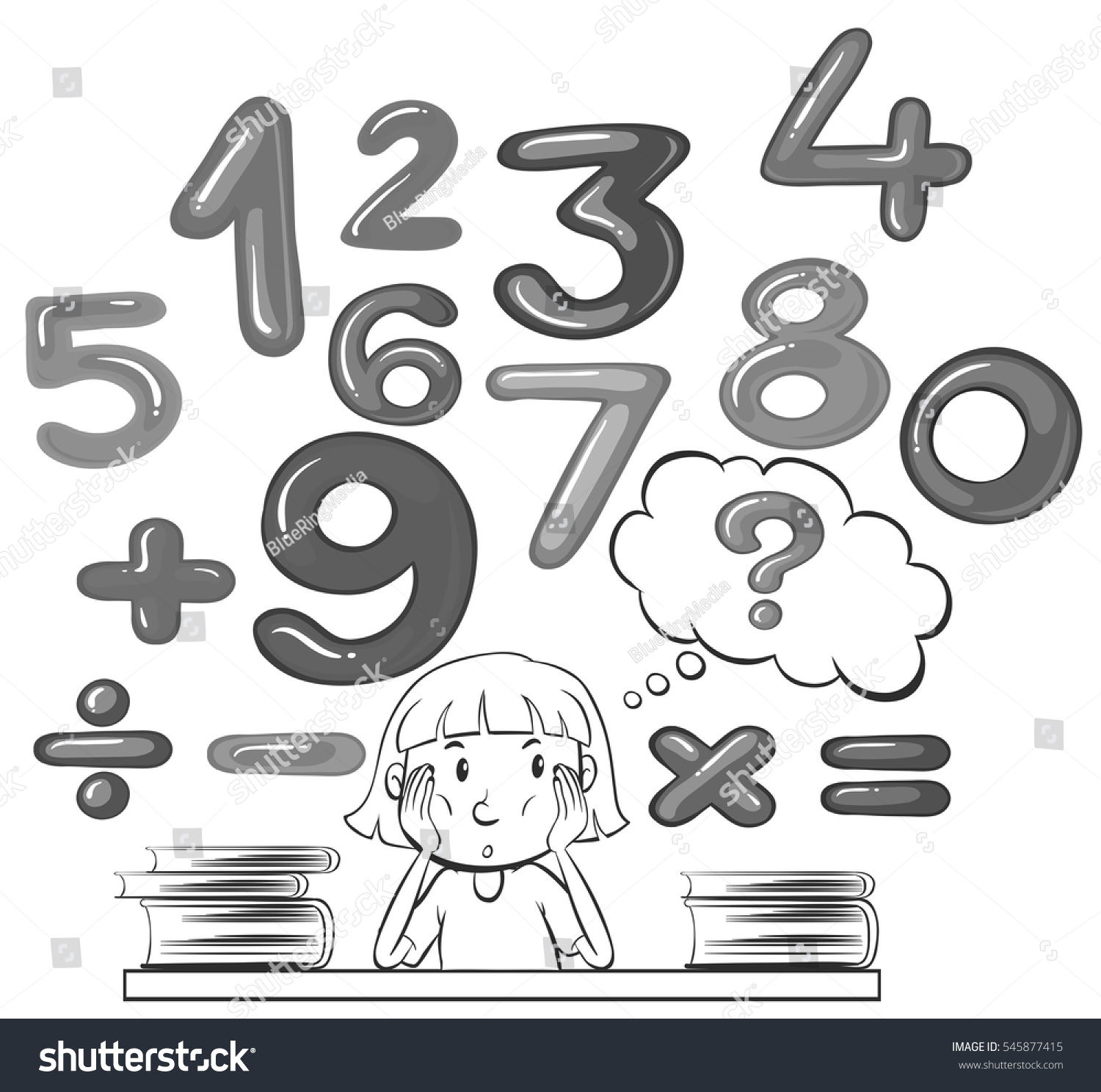 Girl Thinking About Math Problem Illustration Stock Vector (Royalty ...