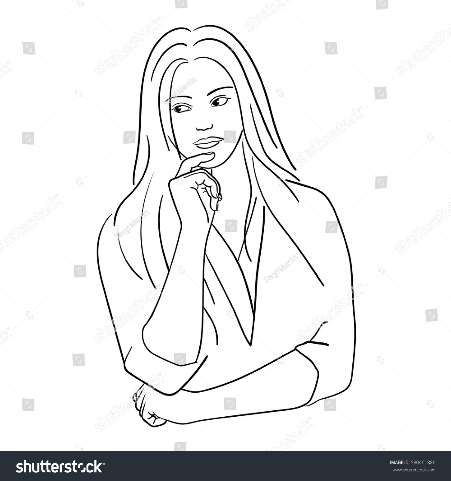 Girl Thinking Vector Hand Drawing Stock Vector (Royalty Free) 580461886