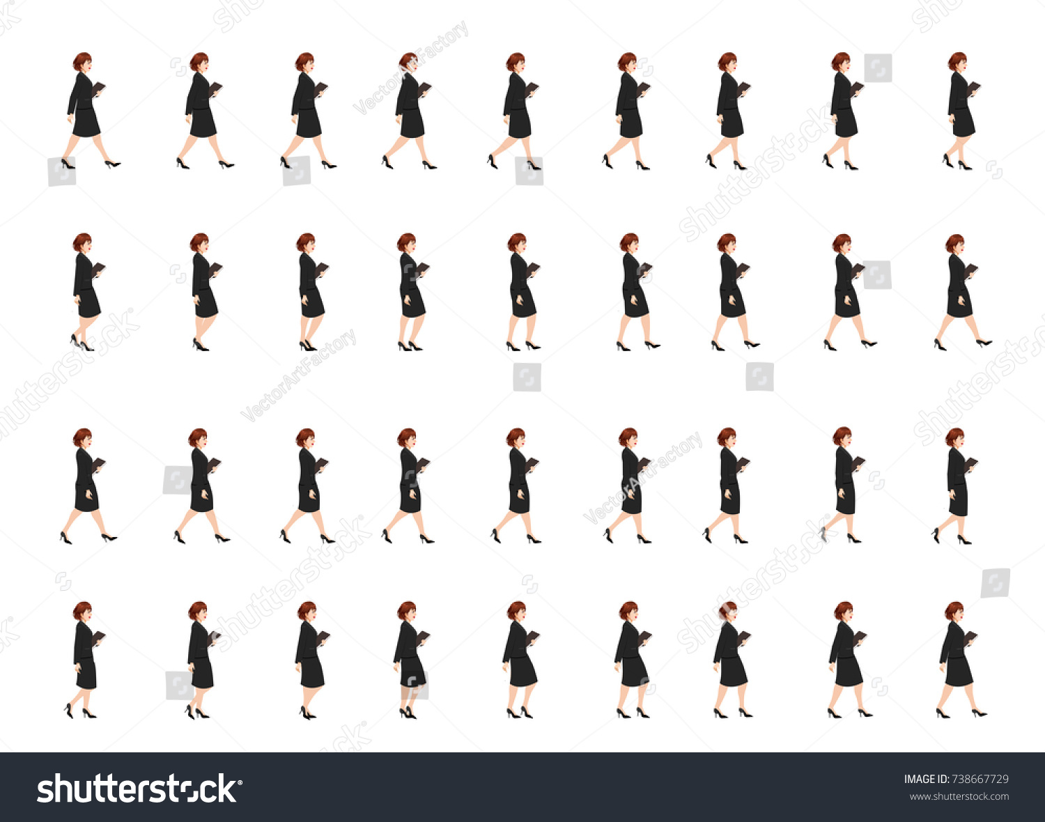 Girl Walk Cycle Sprite Sheet: เวกเตอร์สต็อก (ปลอดค่าลิขสิทธิ์) 738667729