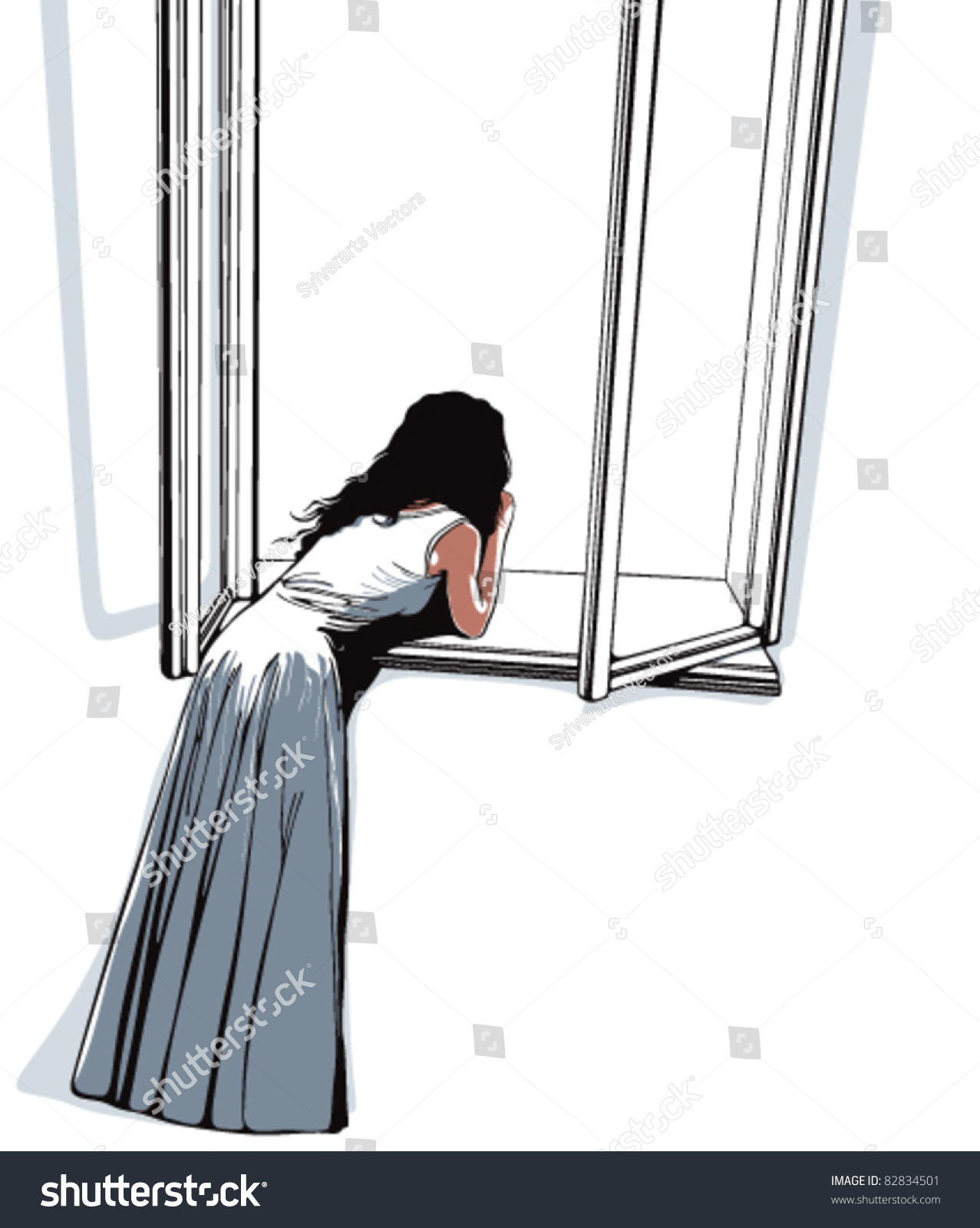 Girl Watching Through Window Vector Illustration Stock Vector (Royalty ...