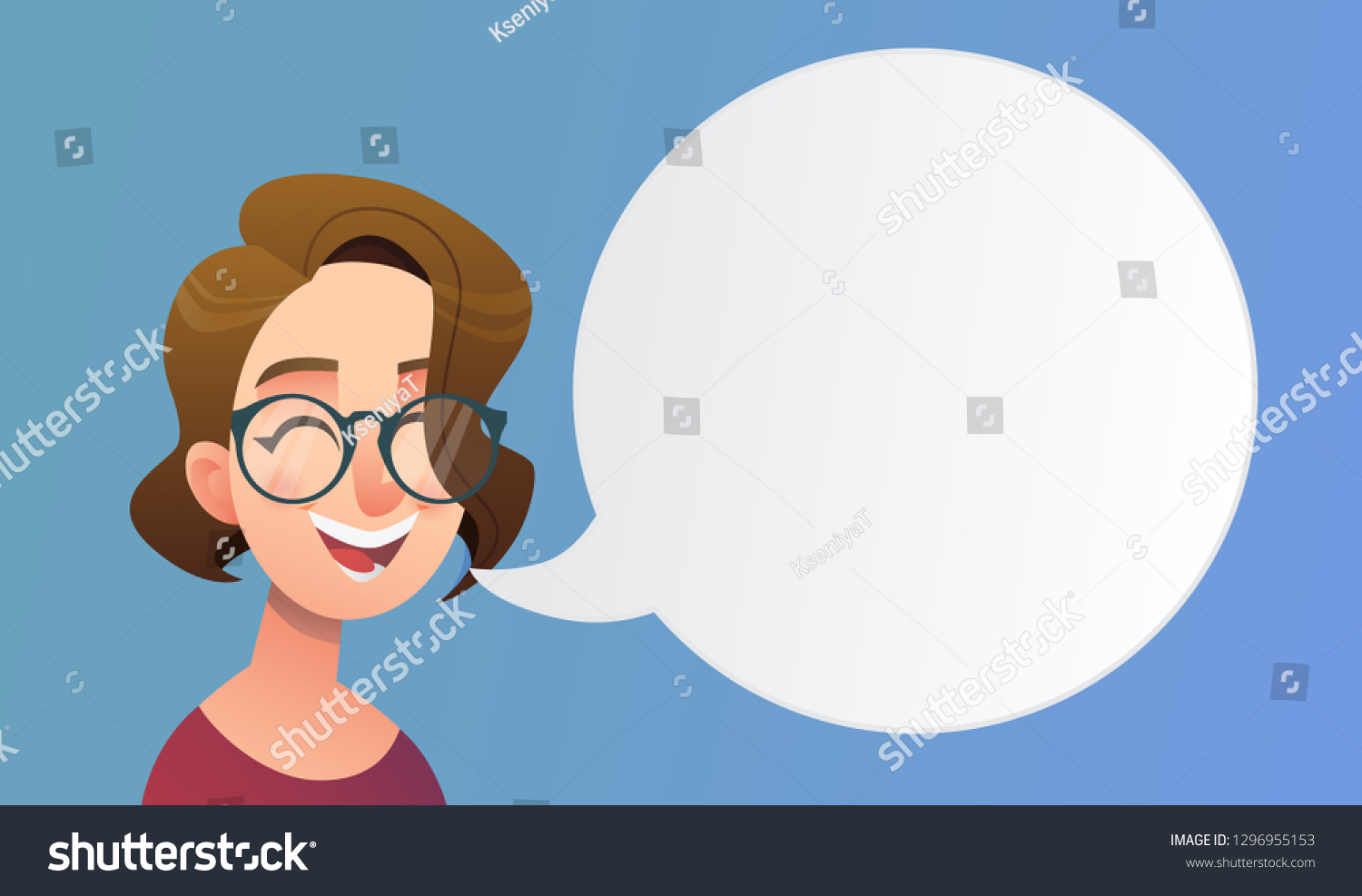 Girl Short Hair Glasses Cartoon Style Stock Vector Royalty Free 1296955153