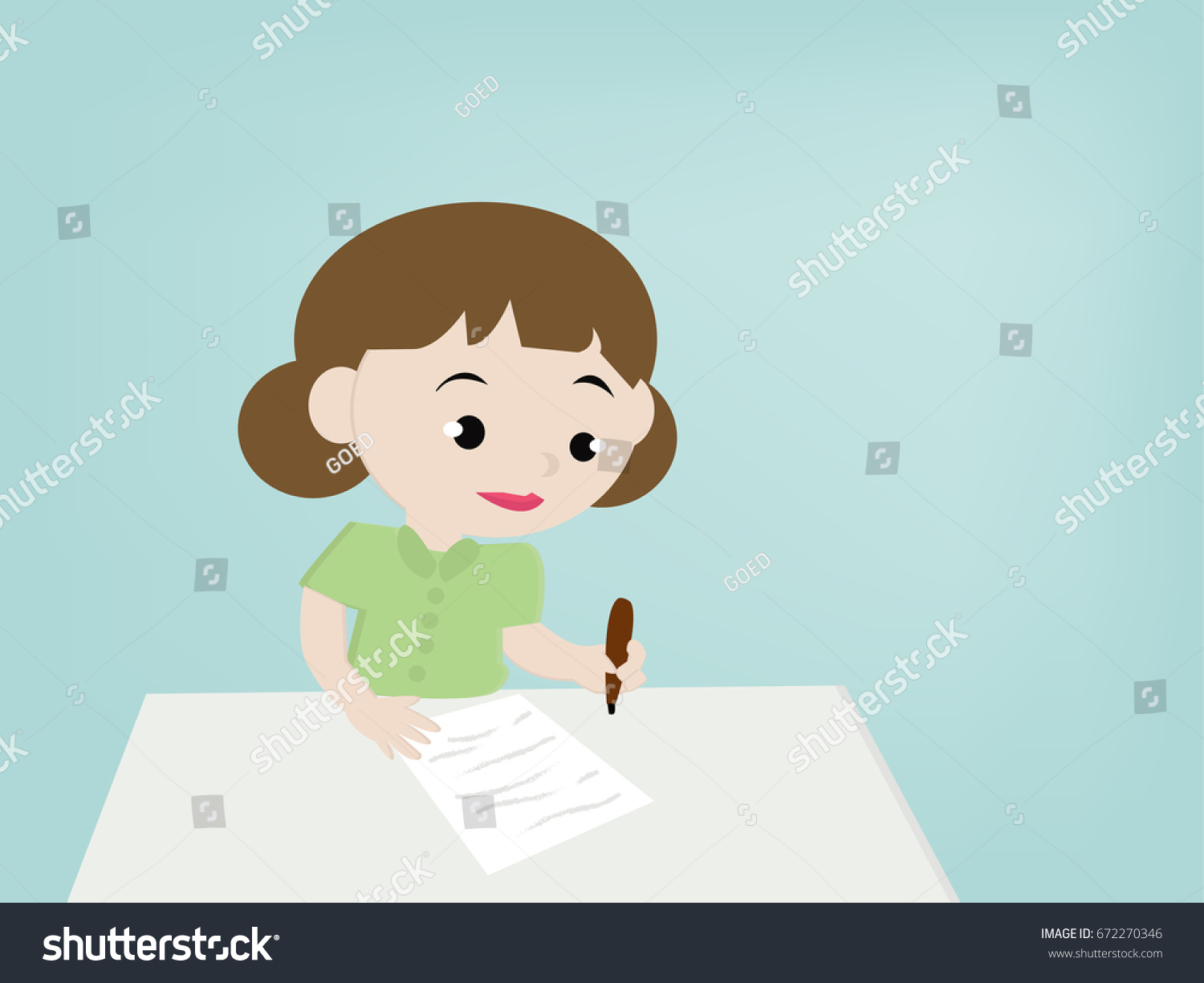 Girl Writing Vector Stock Vector (Royalty Free) 672270346