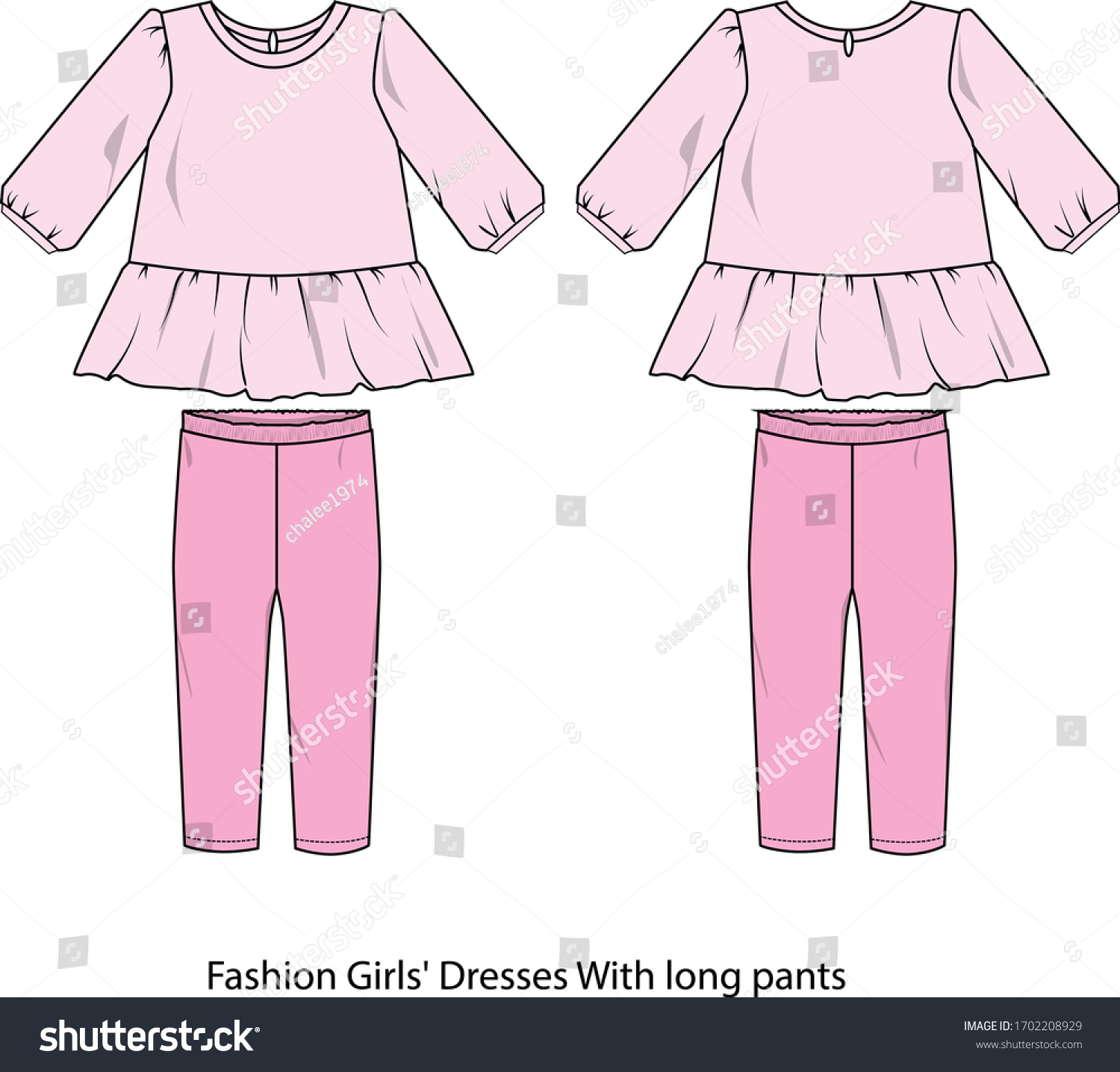 Girls Dresses Long Pants Vector Template Stock Vector (Royalty Free ...