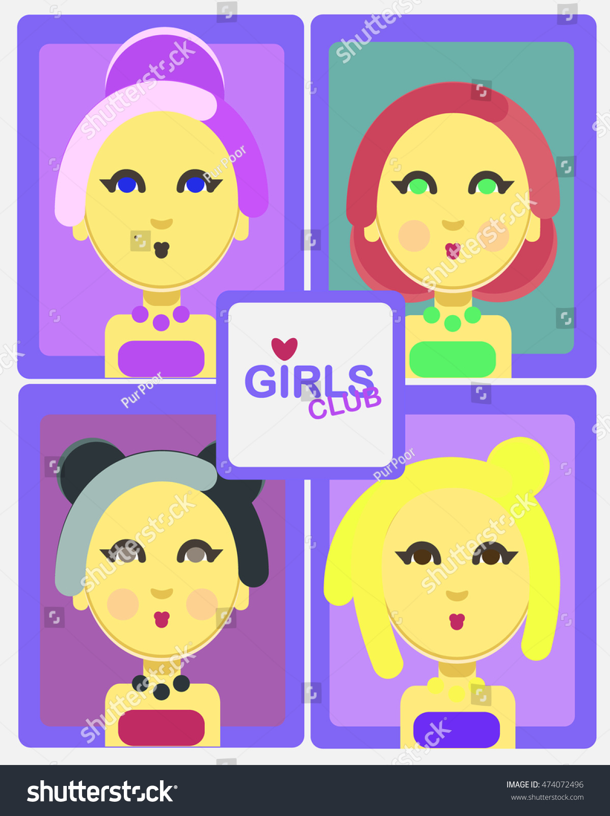 Girls Icon Vector Set Stock Vector (Royalty Free) 474072496