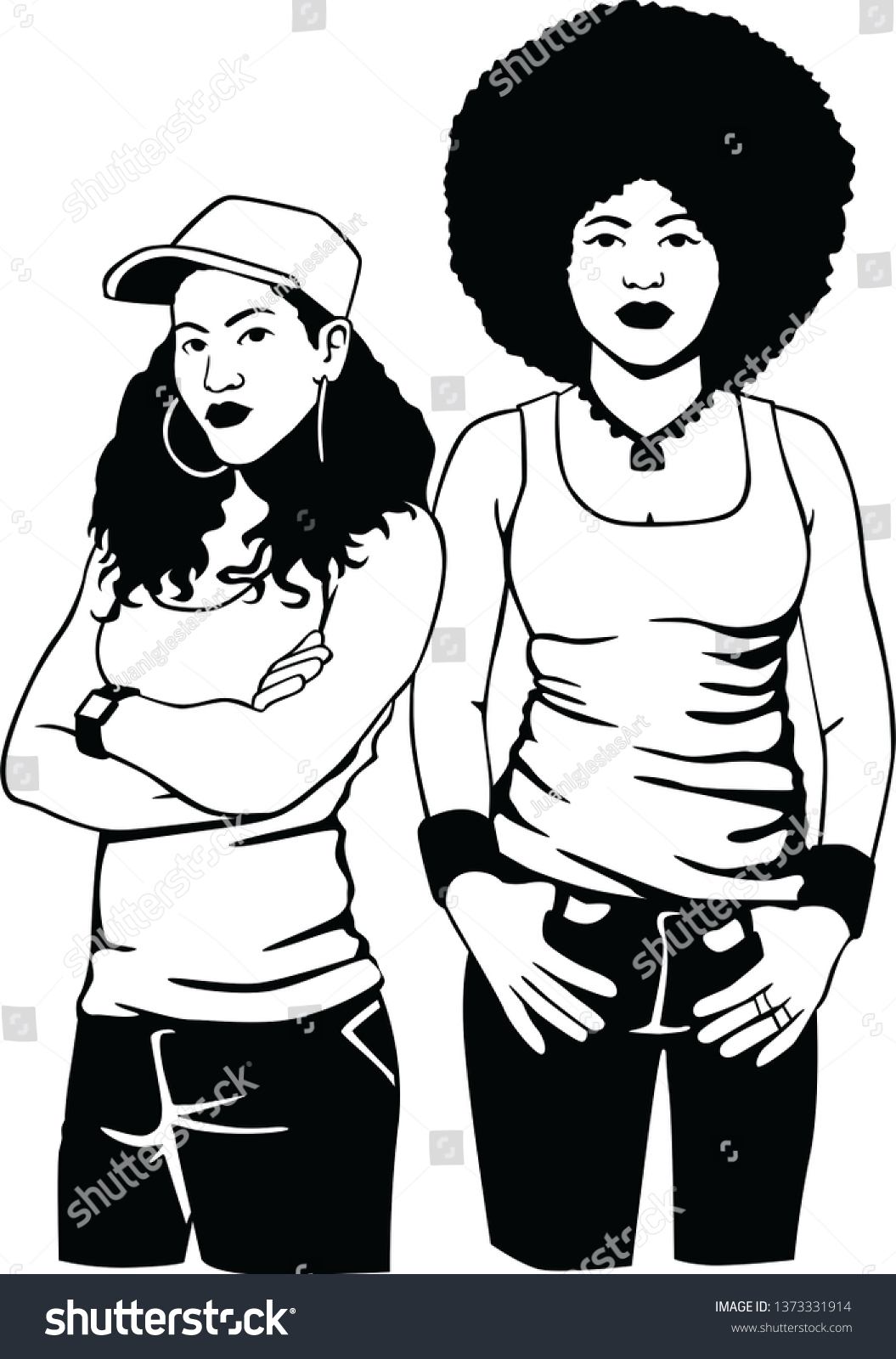 Girls Vector Black Stock Vector (Royalty Free) 1373331914