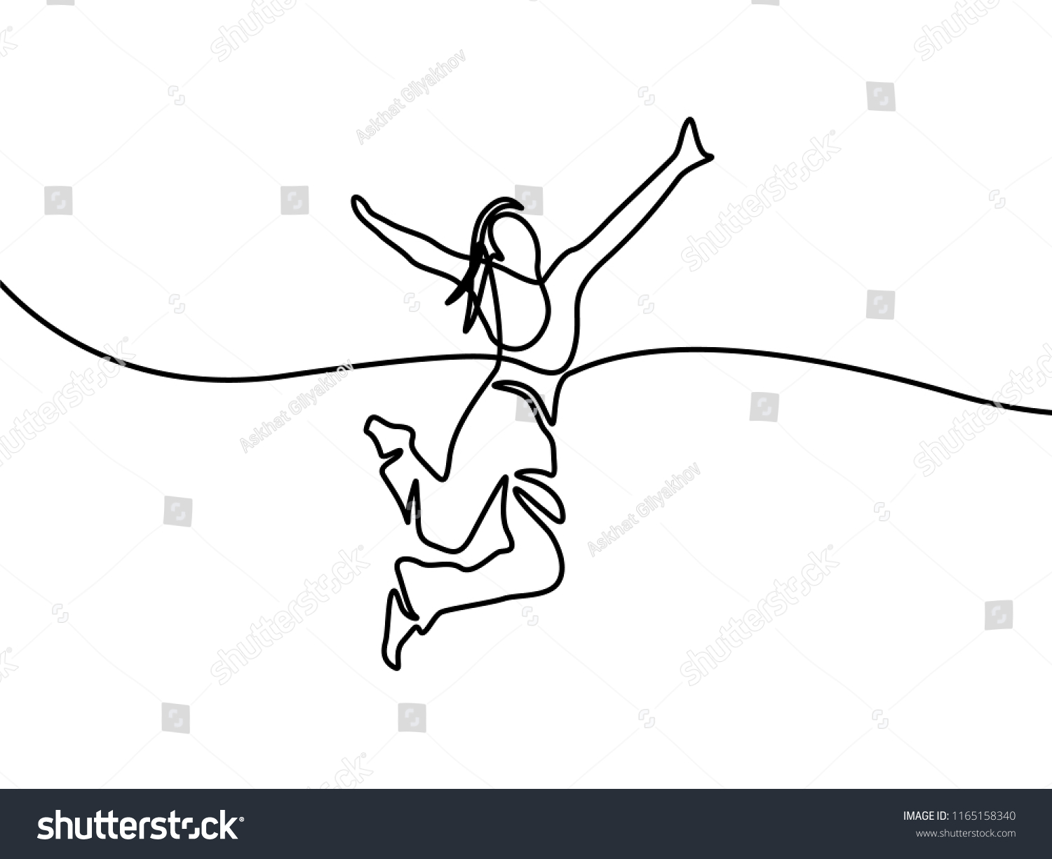 Gitl Jumping Happy Continuous Line Drawing Stock Vector (Royalty Free ...