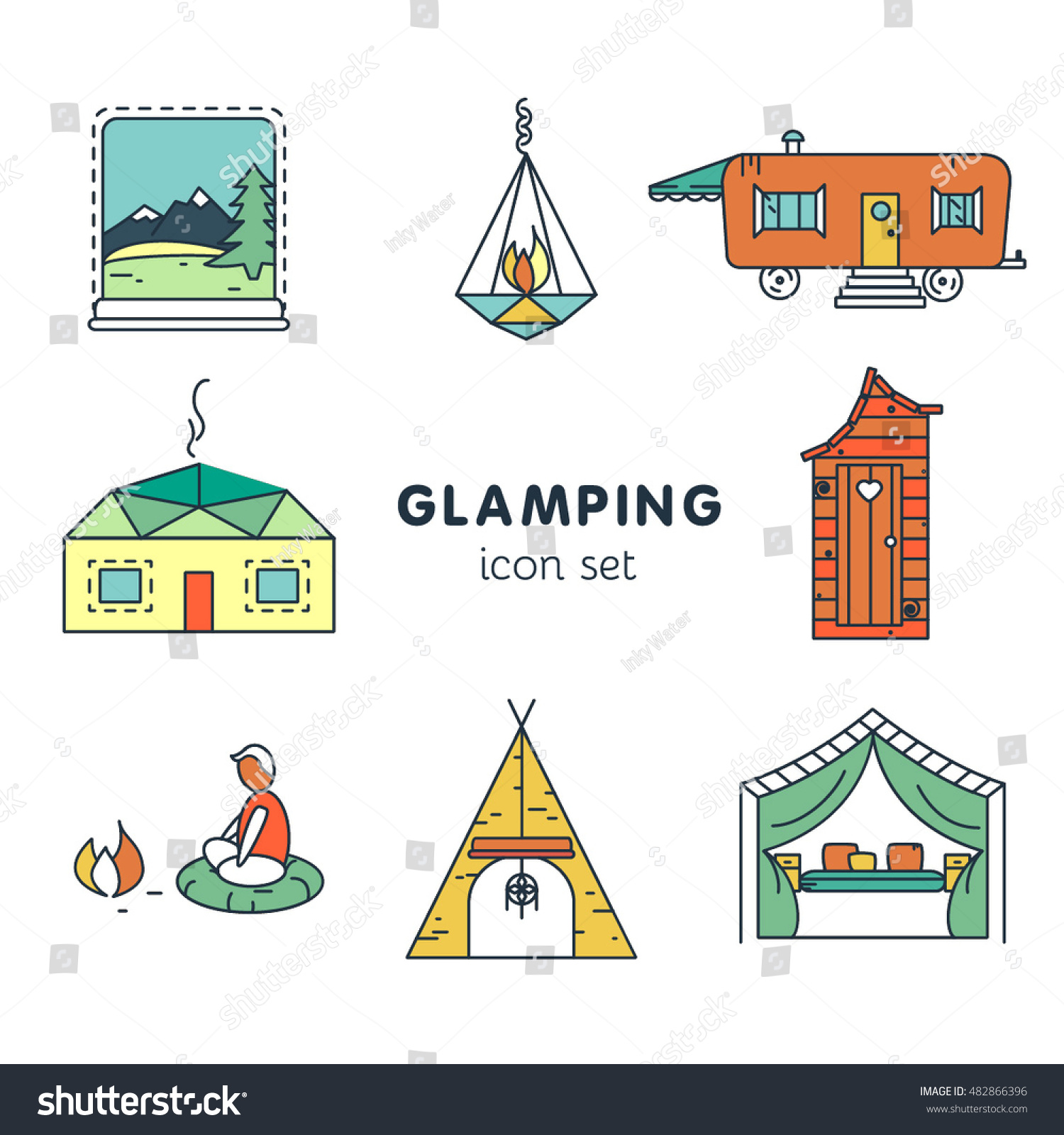 Glamping Icon Set Your Project Stock Vector (Royalty Free) 482866396 ...