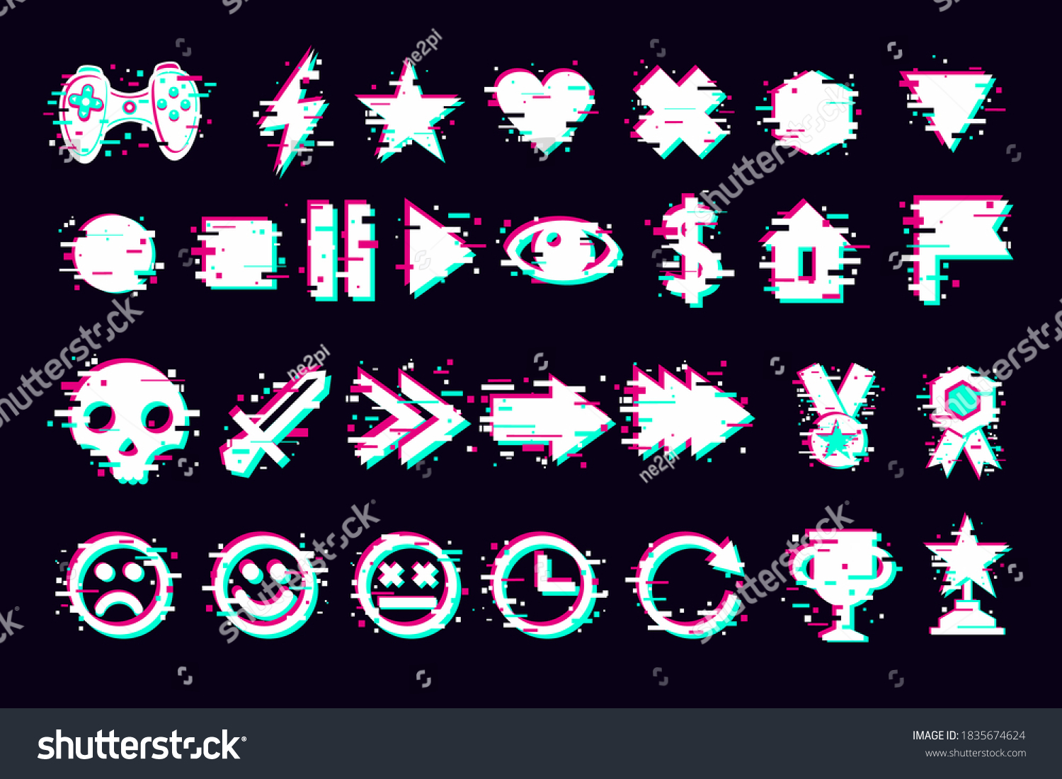 Glitch Icons Set Interface Navigation Elements Stock Vector (Royalty ...