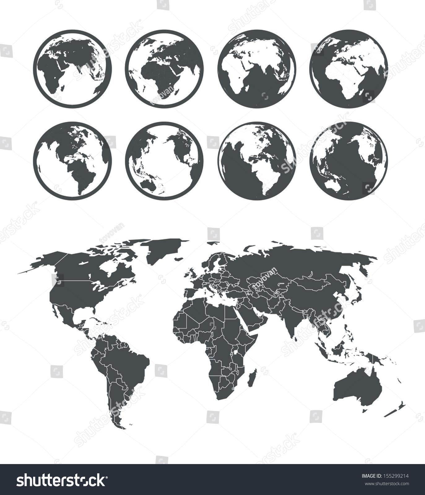 Globe And Earth Map Scheme Collection. Selectable Template Stock Vector ...