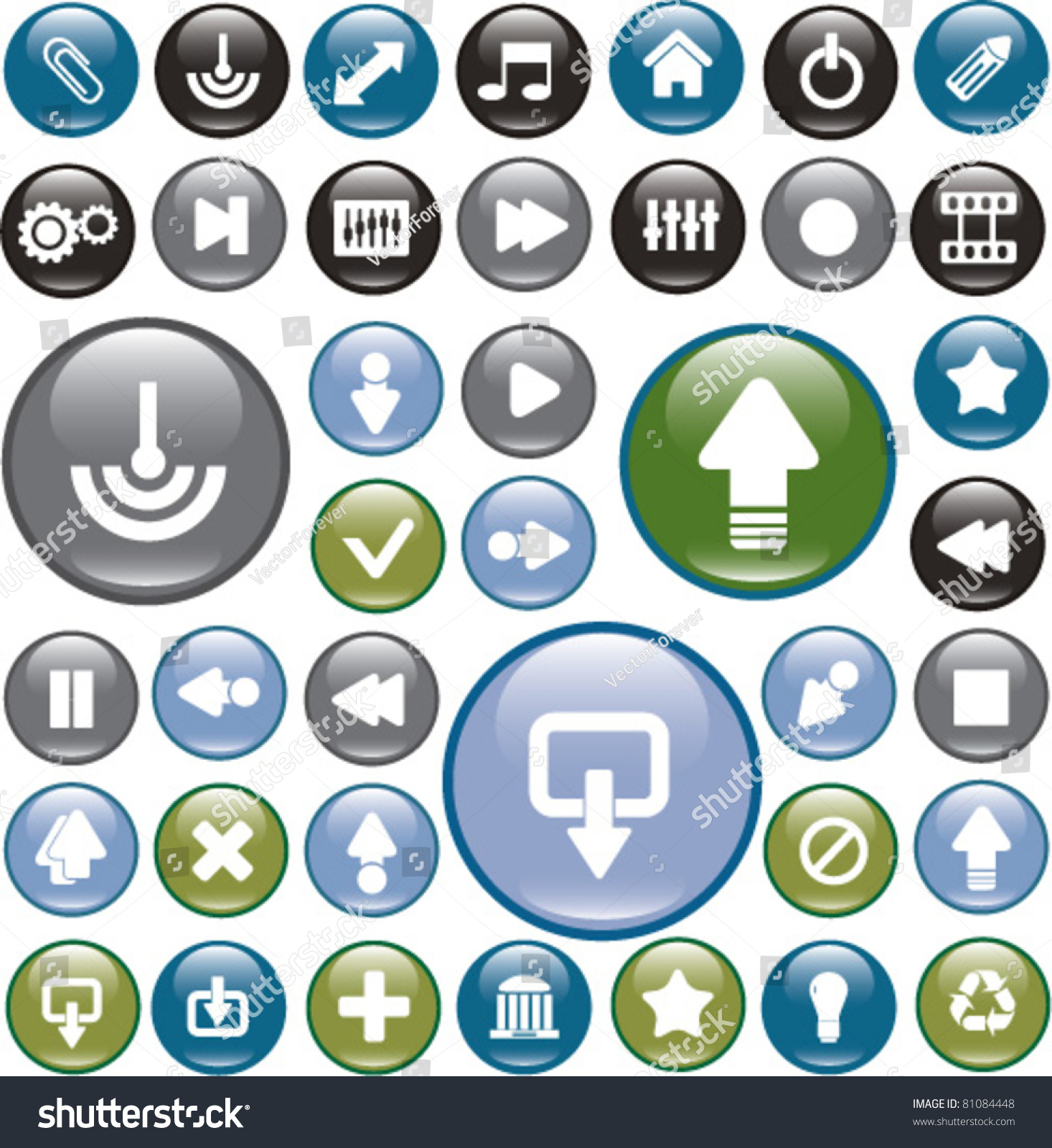Glossy Circle Interface Buttons, Icons, Signs, Vector Illustrations ...