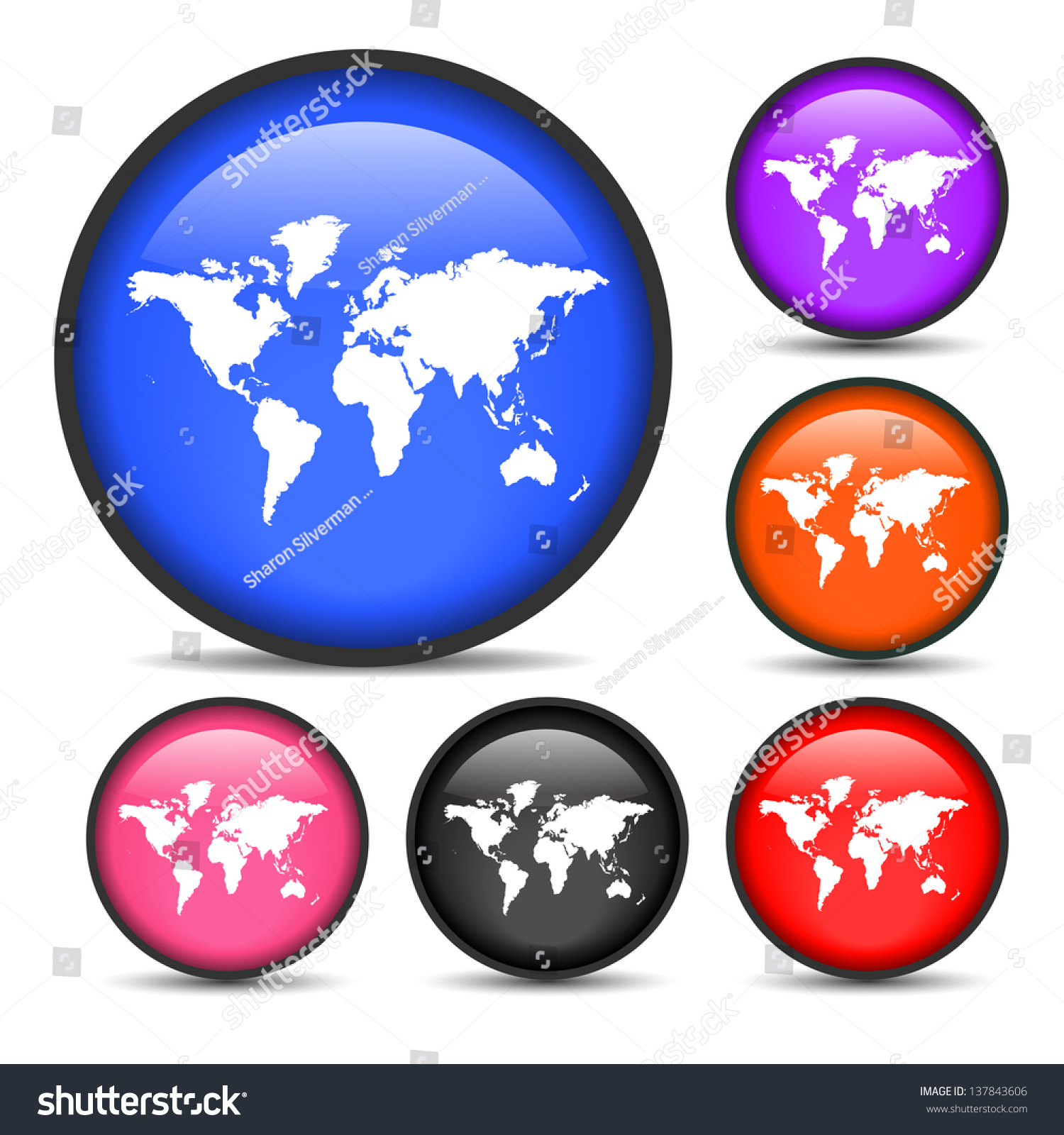 Glossy World Map Buttons Set Vector Stock Vector (Royalty Free) 137843606