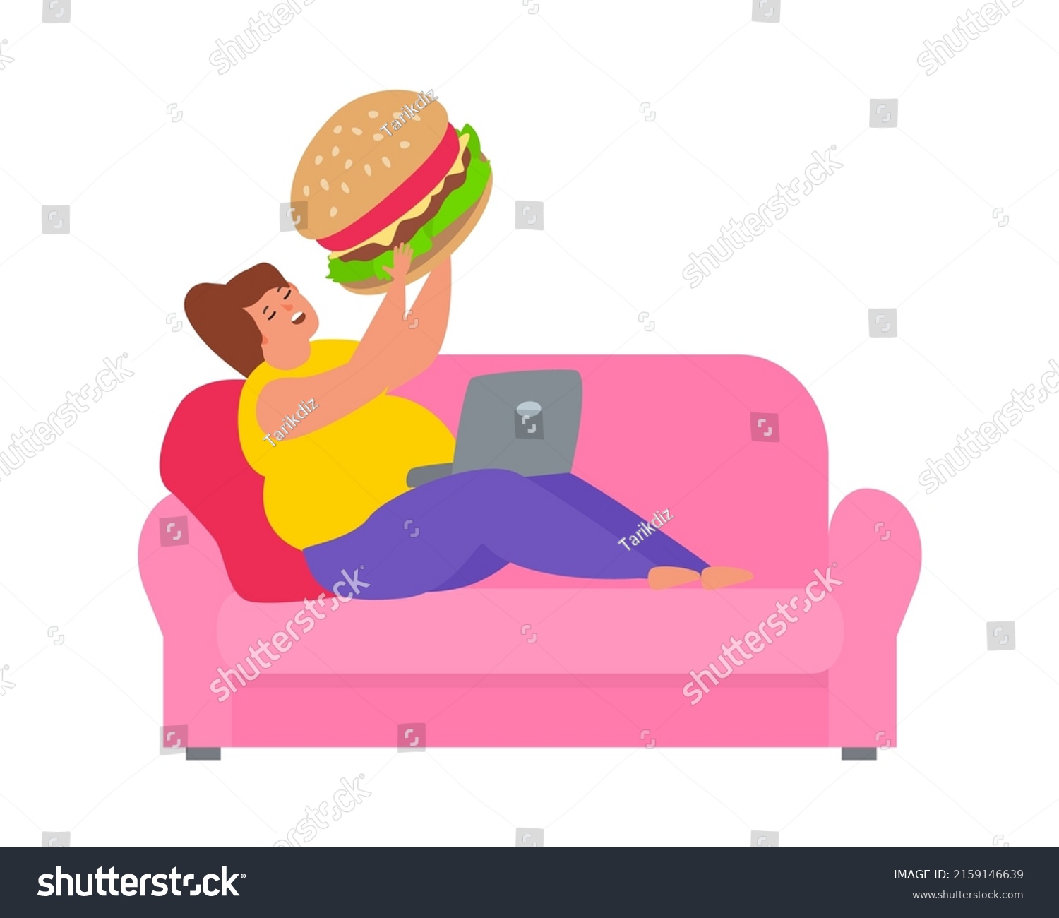 Gluttony Fat Obese Woman Eating Large Stock Vector Royalty Free