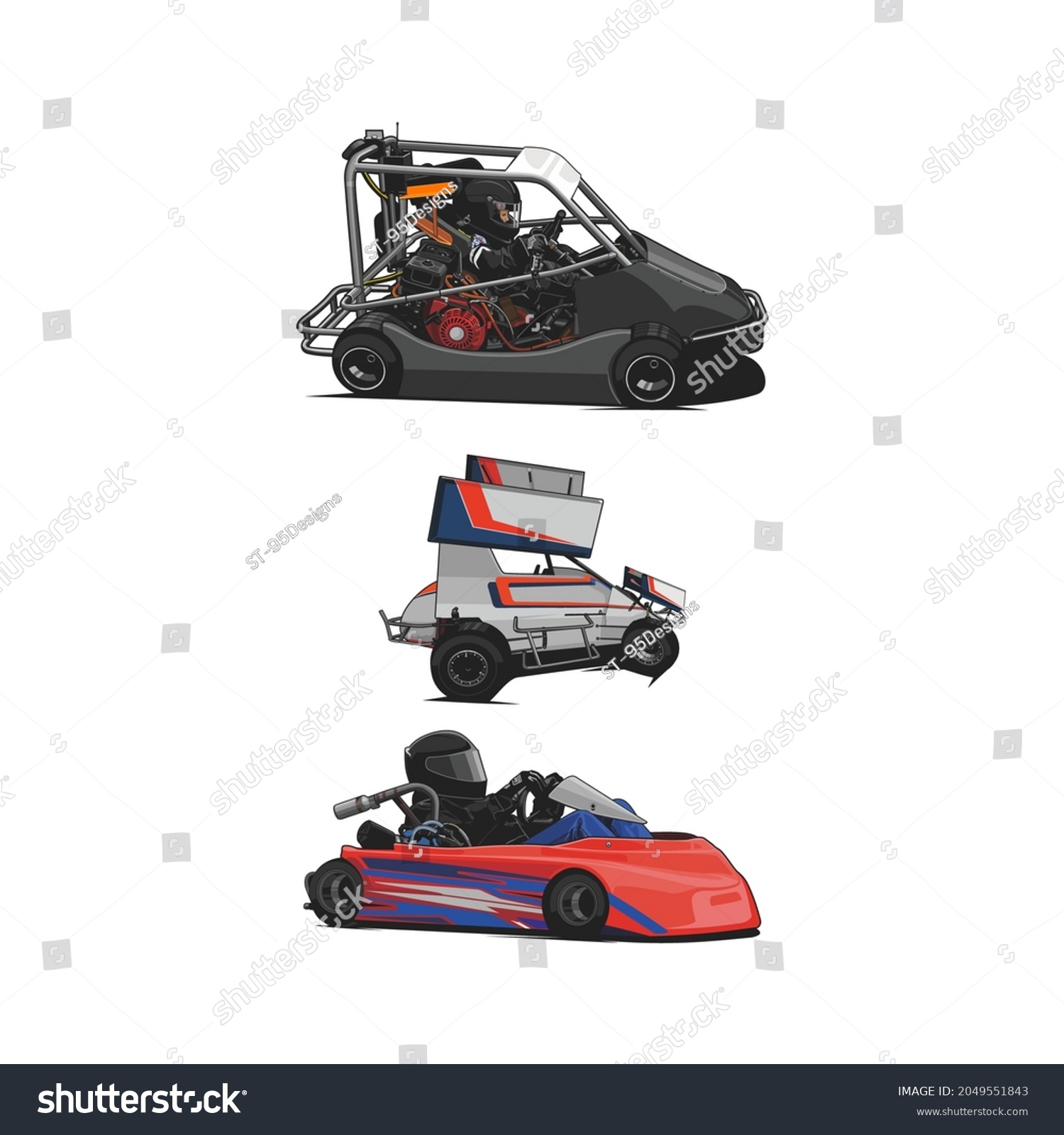Go Kart Race Set Bundle Collection Stock Vector (Royalty Free) 2049551843