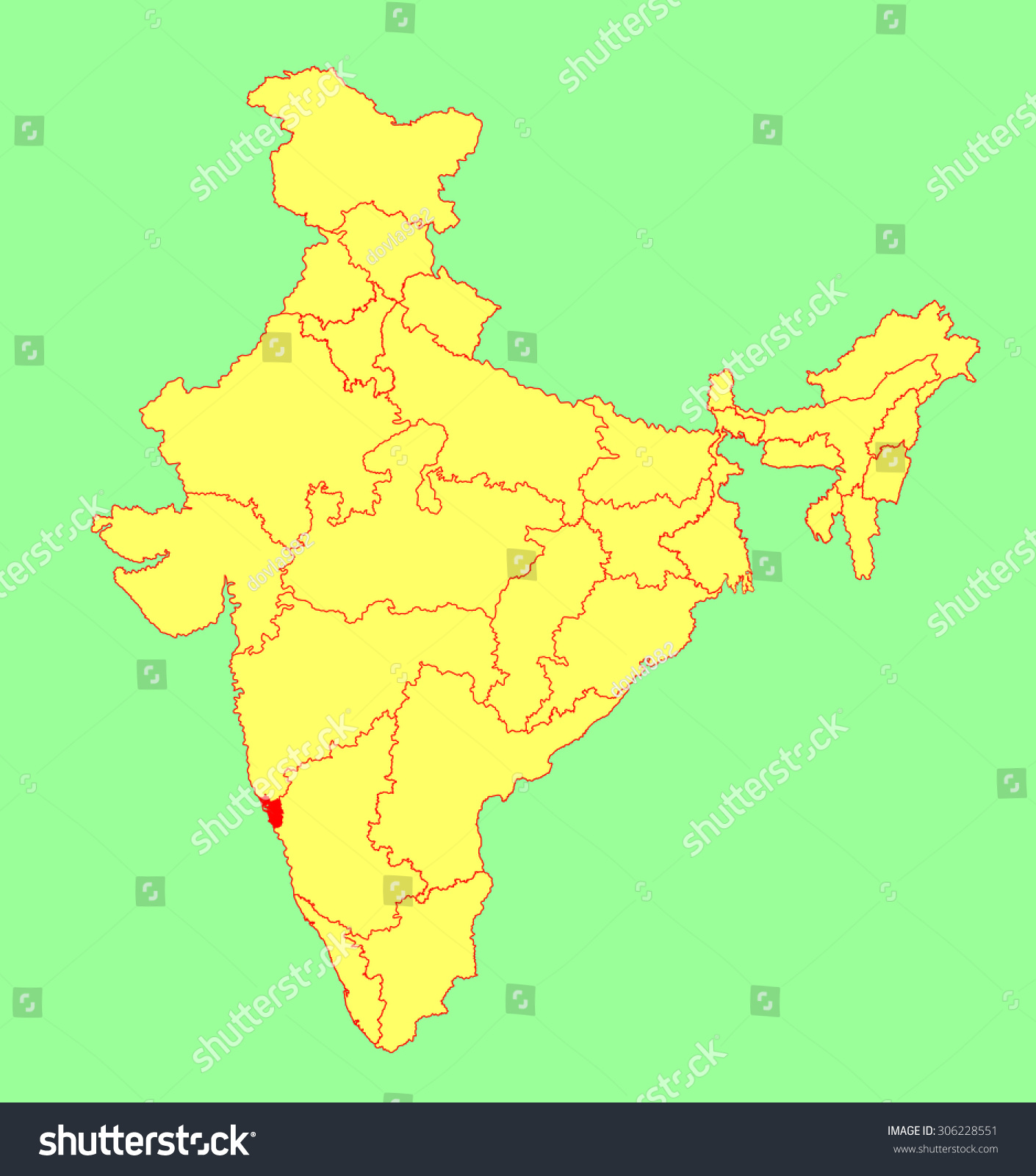 Goa State India Vector Map Silhouette: เวกเตอร์สต็อก (ปลอดค่าลิขสิทธิ์ ...