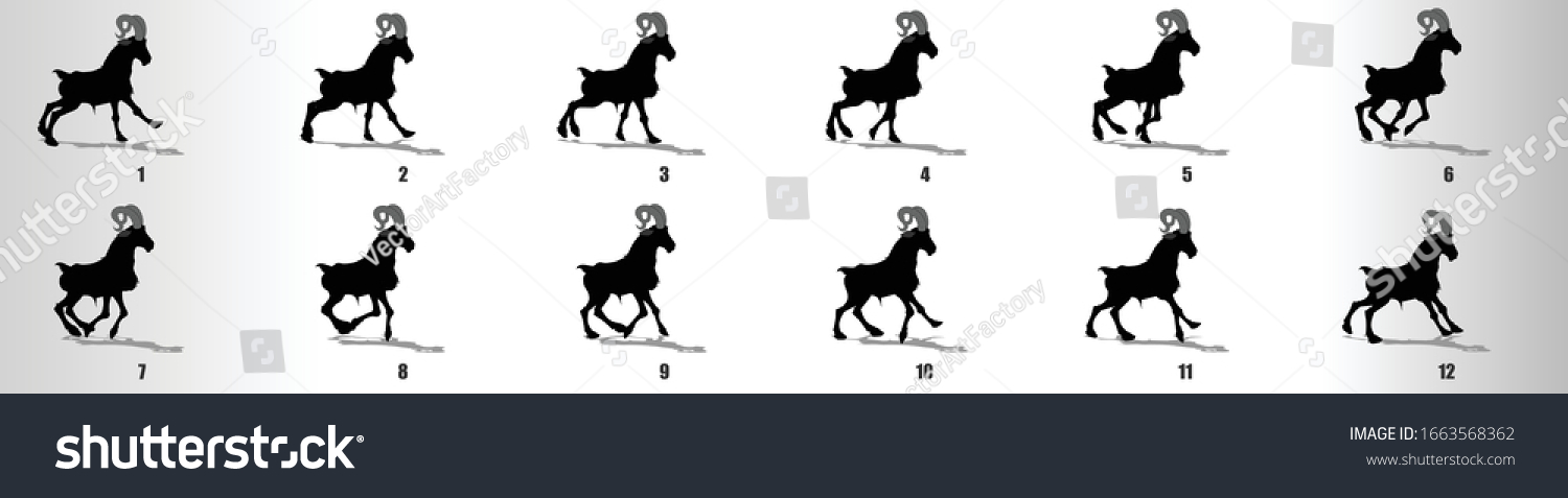 Goat Run Cycle Animation Frames Silhouette Stock Vector (Royalty Free ...