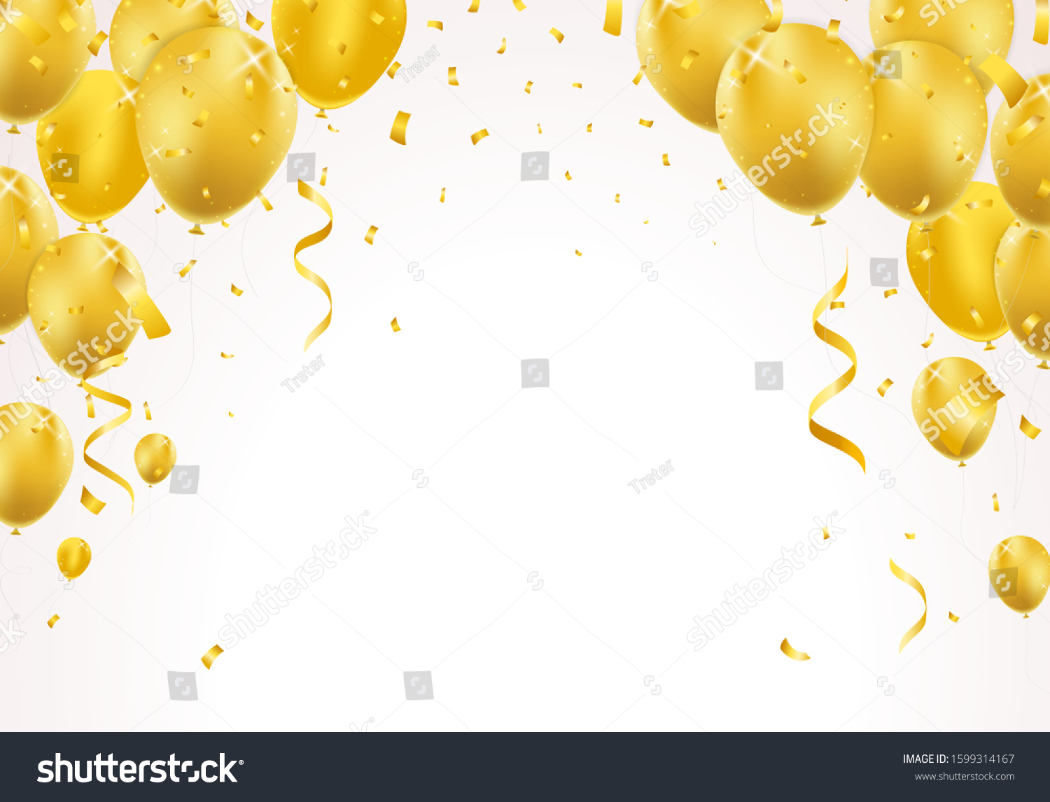 Gold Balloons Confetti Party Background Stock Vector (Royalty Free ...