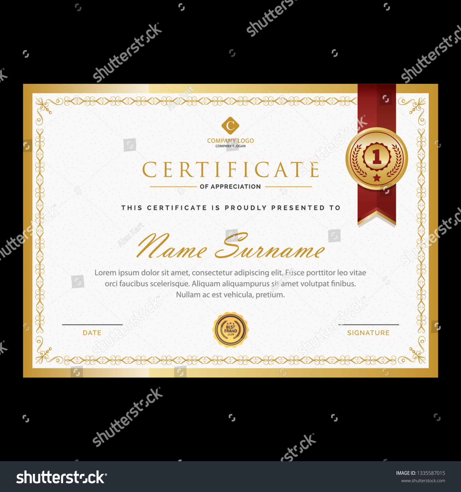Gold Certificate Design Stock Vector (Royalty Free) 1335587015 ...