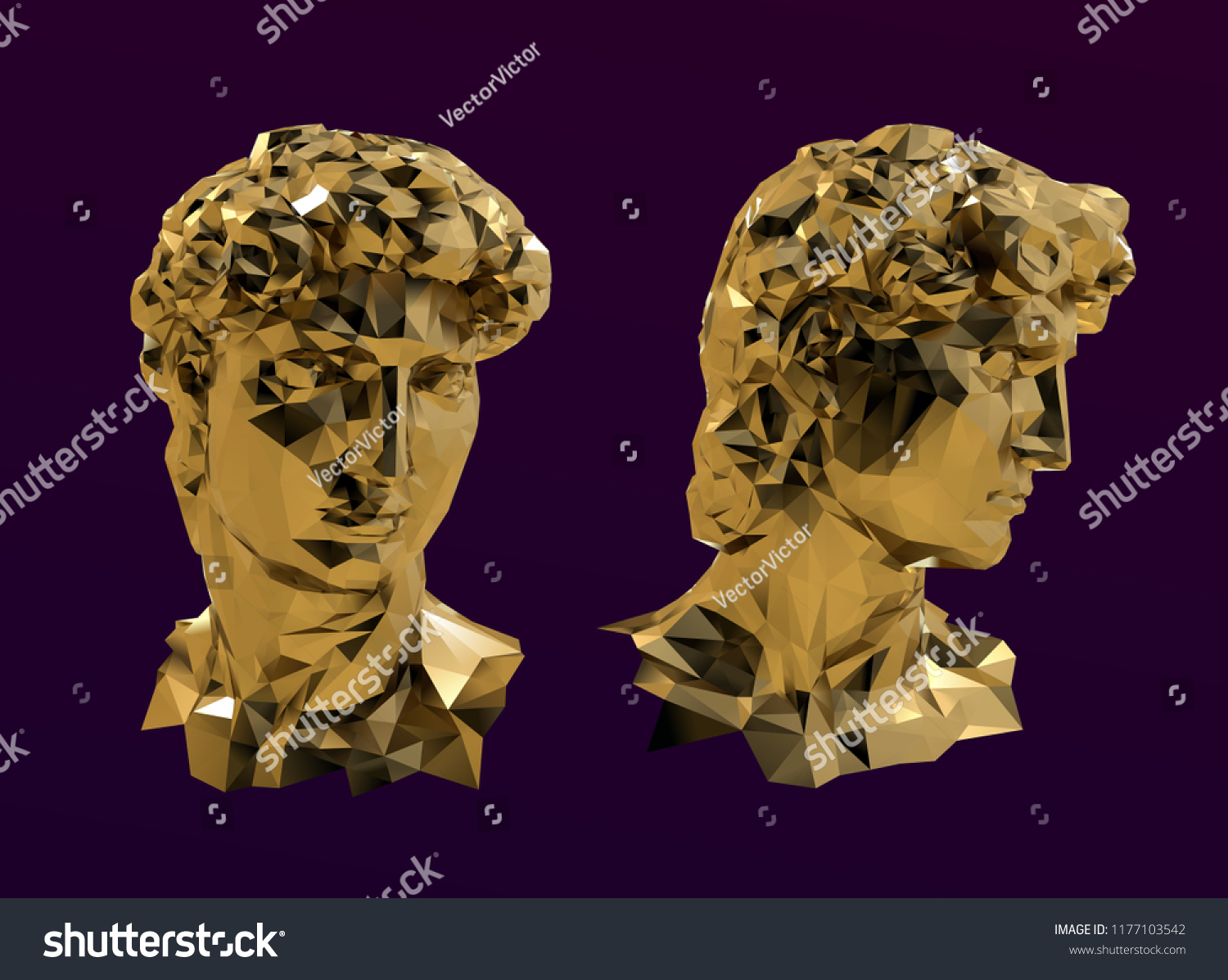 Gold David Sculpture Head Vector 3d Stock Vector (Royalty Free) 1177103542