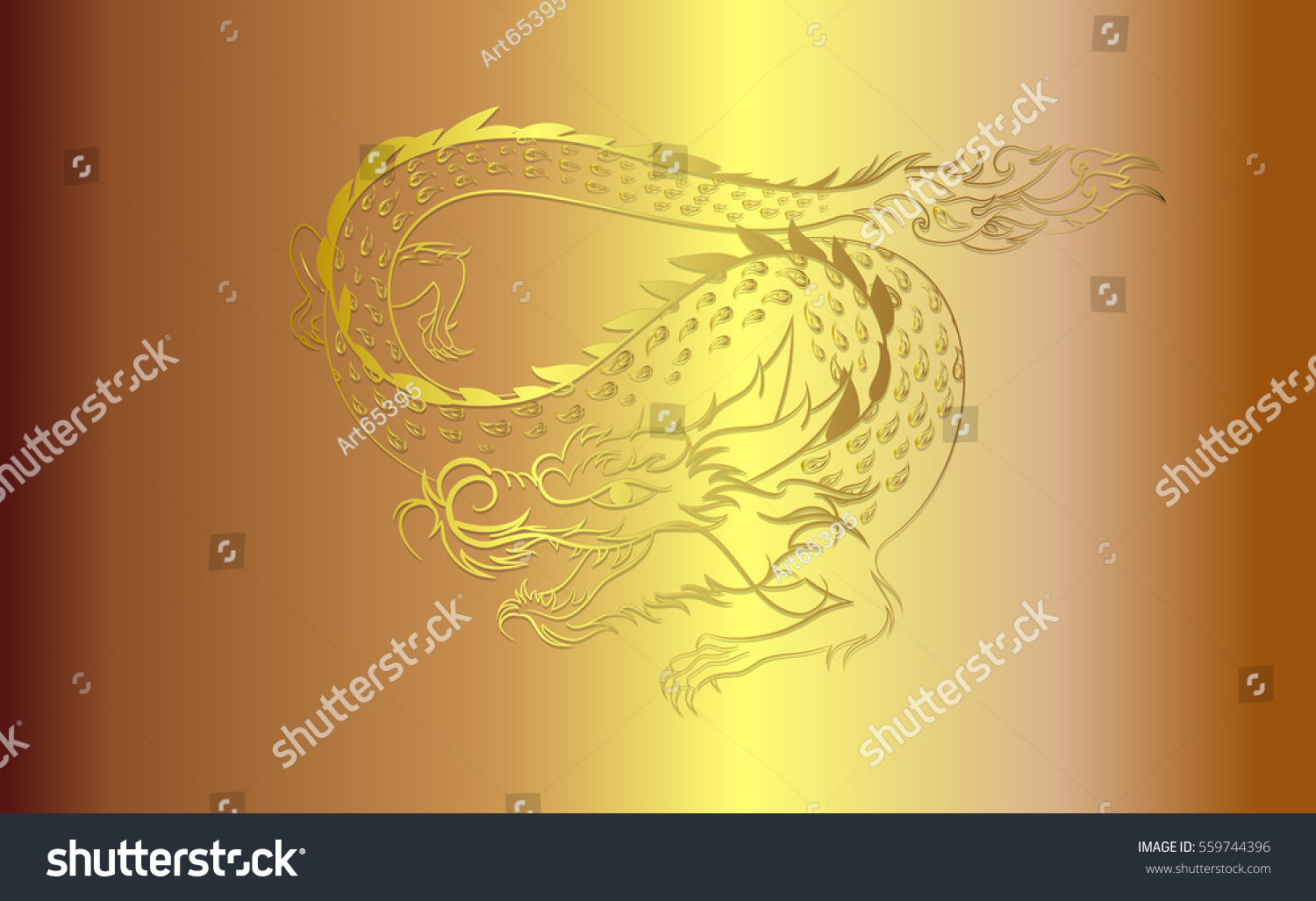 Gold Dragon Over Gold Background Stock Vector (Royalty Free) 559744396
